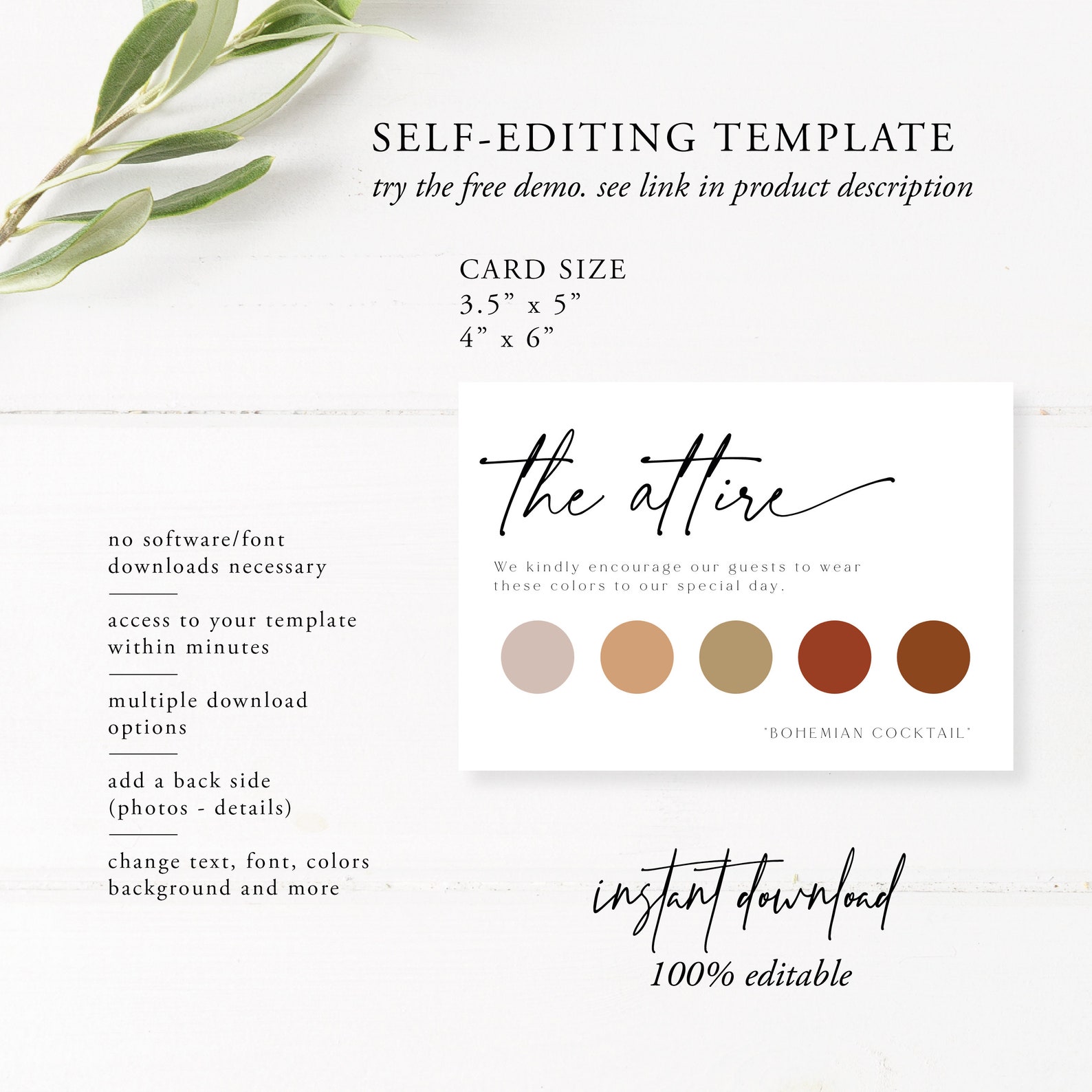 Wedding Attire Card Template Wedding Color Palette Card - Etsy