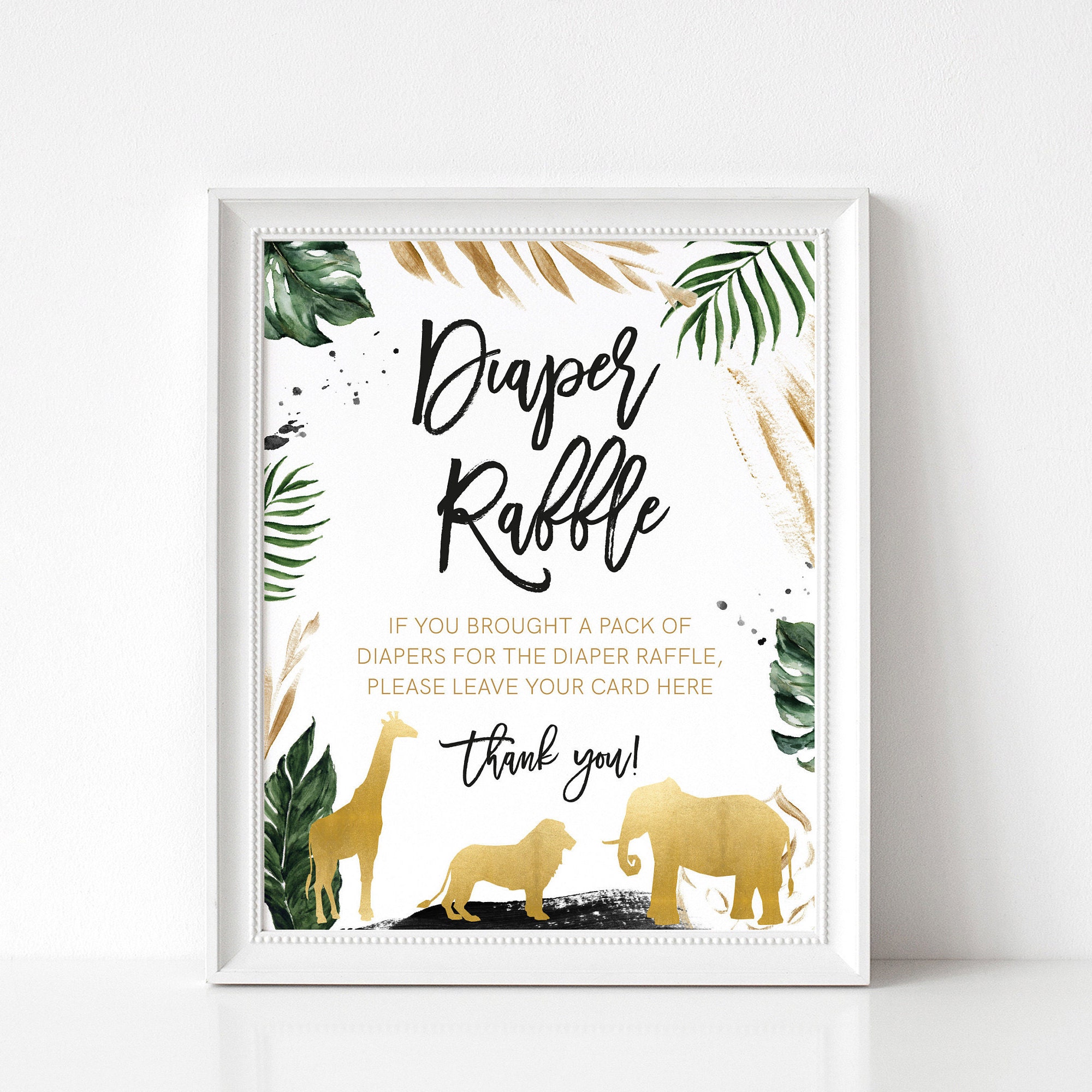 Safari Baby Shower Diaper Raffle Sign 8x10 Gold Jungle | Etsy
