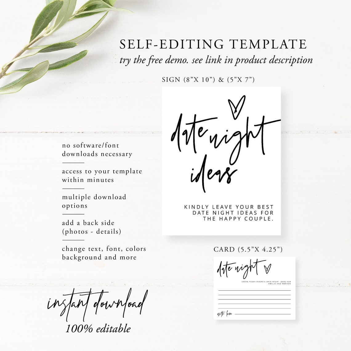 Date Night Card Template, Date Night Ideas Game Sign Simple, Modern ...