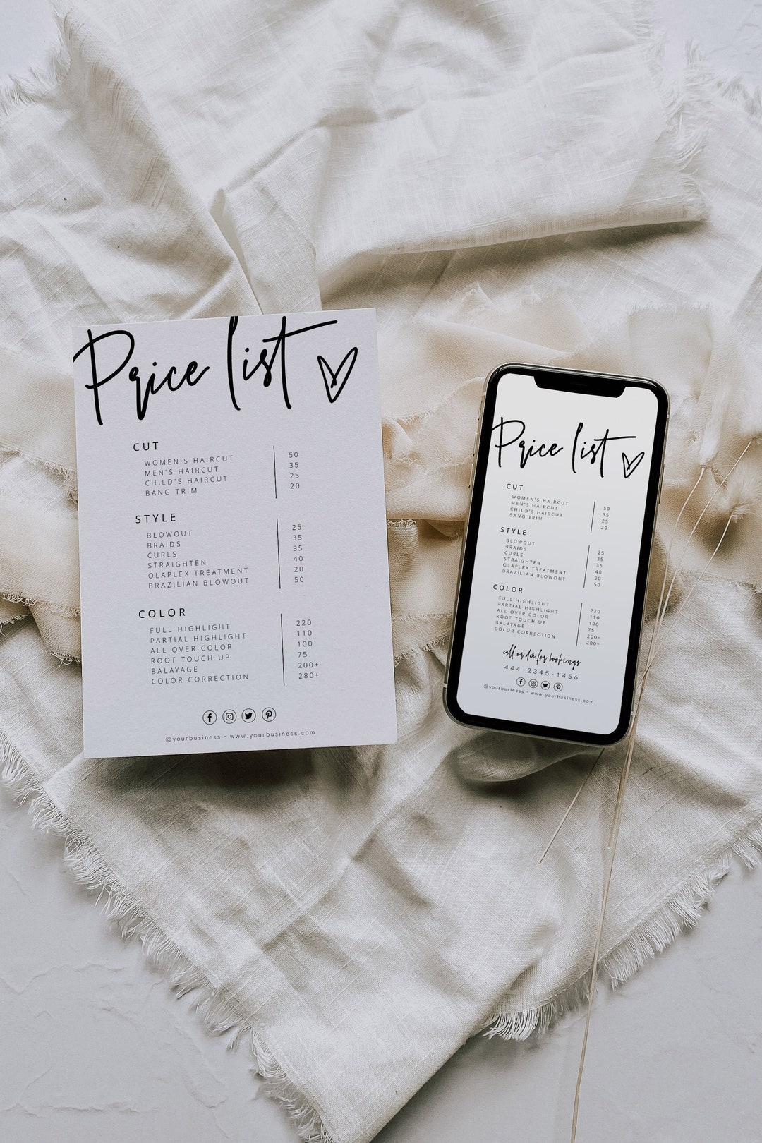 Instagram Price List Template, Menu Story Service, Editable Price Sheet ...