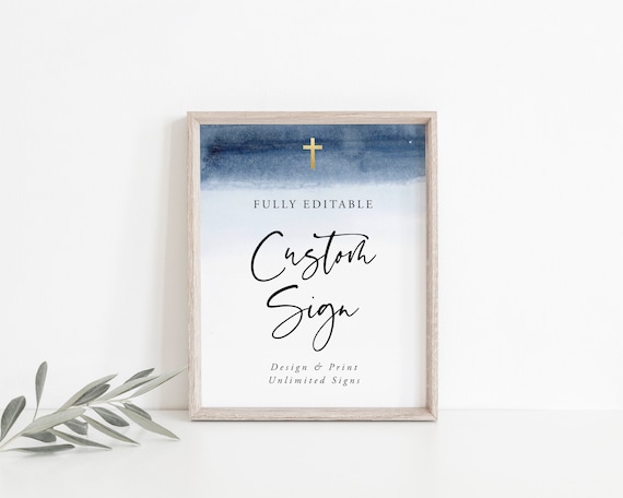 Blue Baptism Custom Sign Template Blue Watercolor Baptism | Etsy