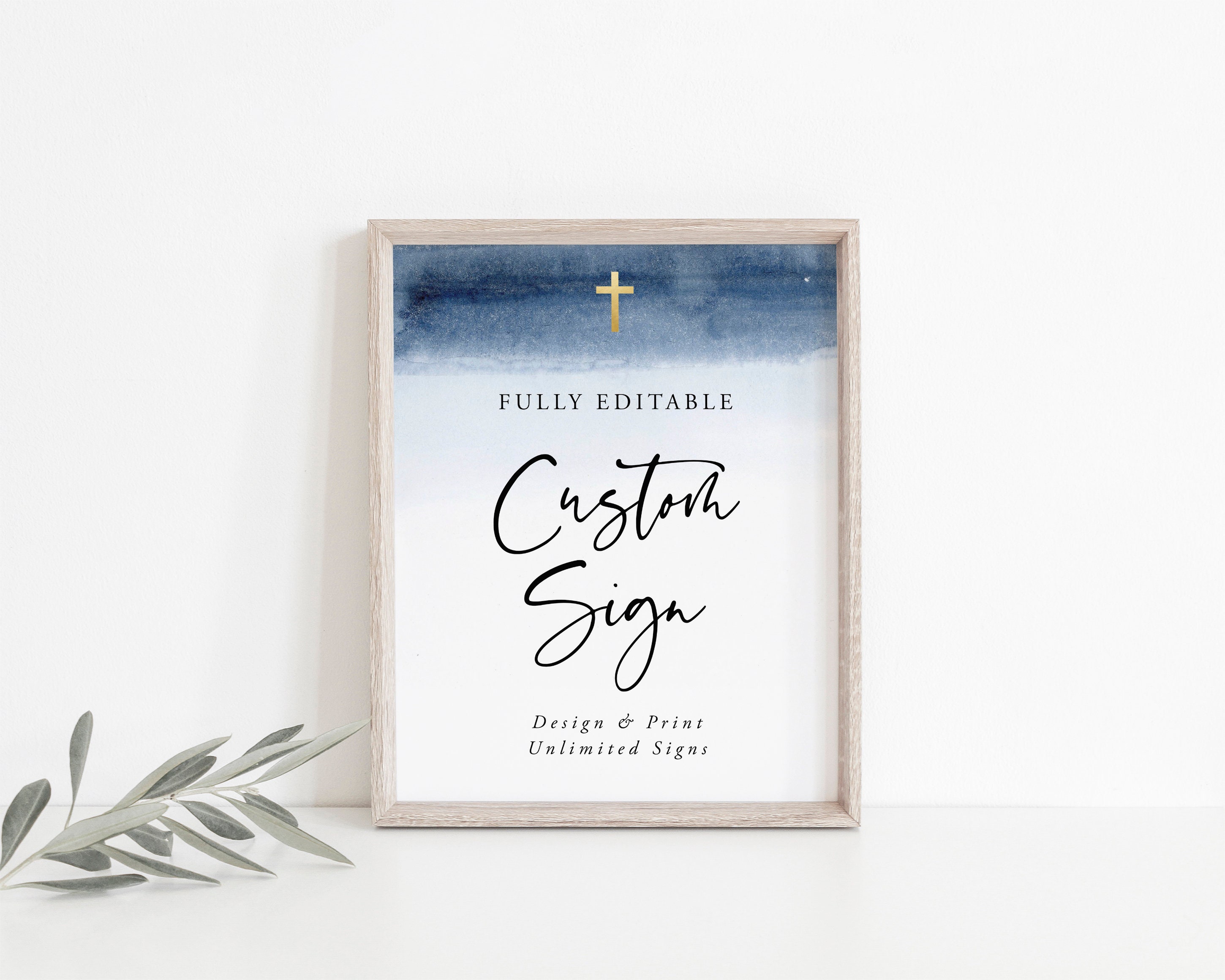 Blue Baptism Custom Sign Template Blue Watercolor Baptism | Etsy