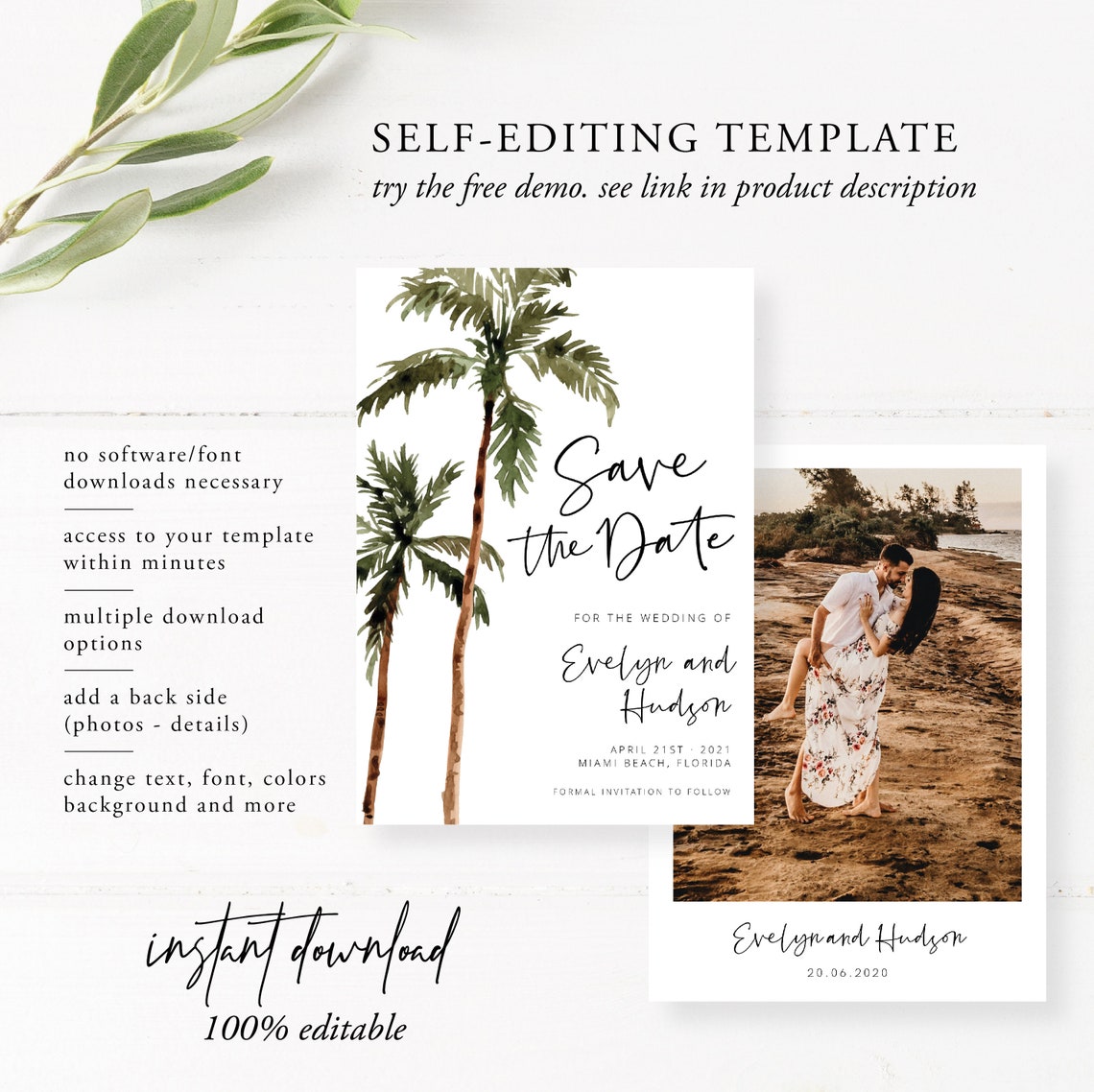 Palm Tree Save the Date Template, Engagement Save the Dates, Save the ...