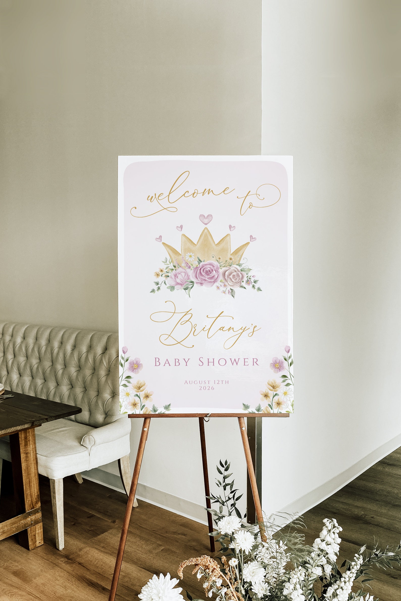 Princess Baby Shower Welcome Sign Template, Royal Girl Baby Shower ...