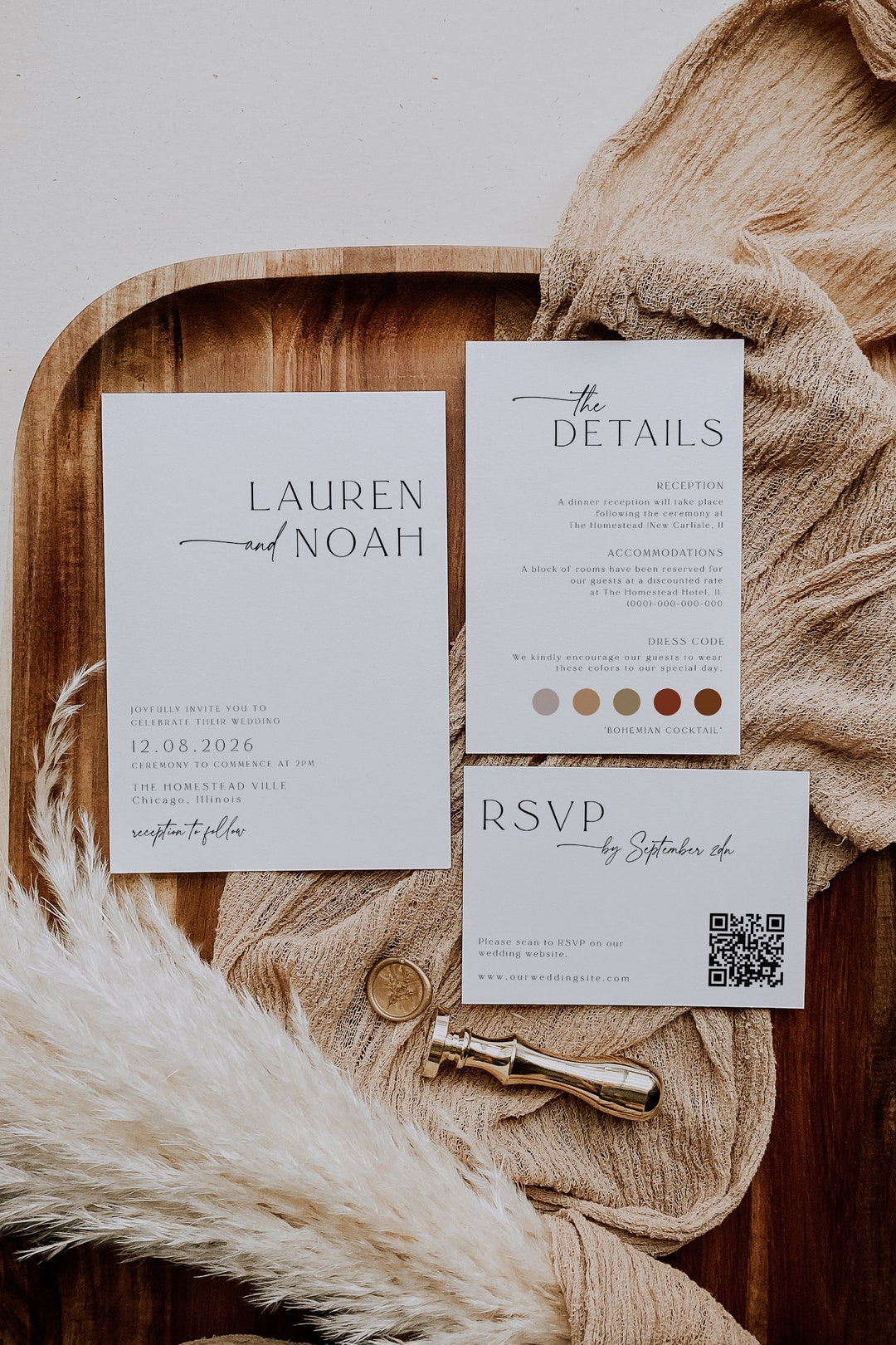 Wedding Invitation With QR Code RSVP, Minimalist Wedding Invitation Set ...