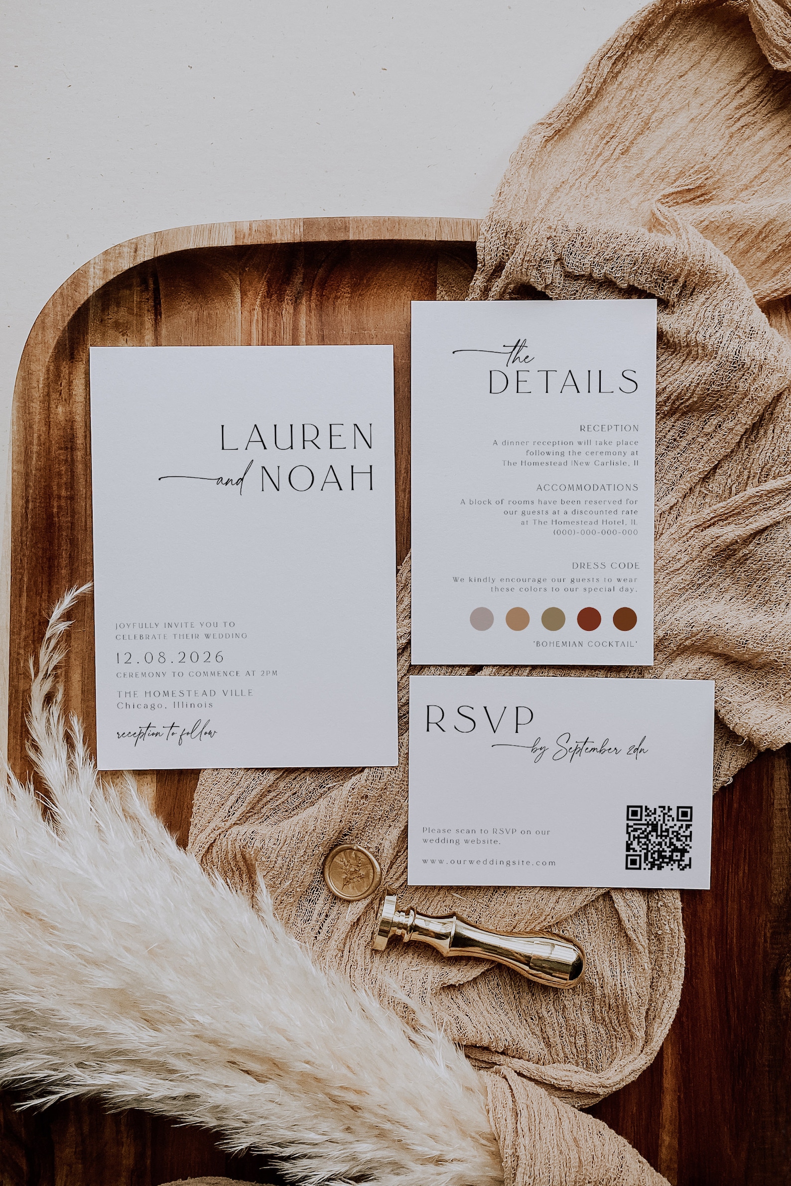 Wedding Invitation With QR Code RSVP Minimalist Wedding - Etsy