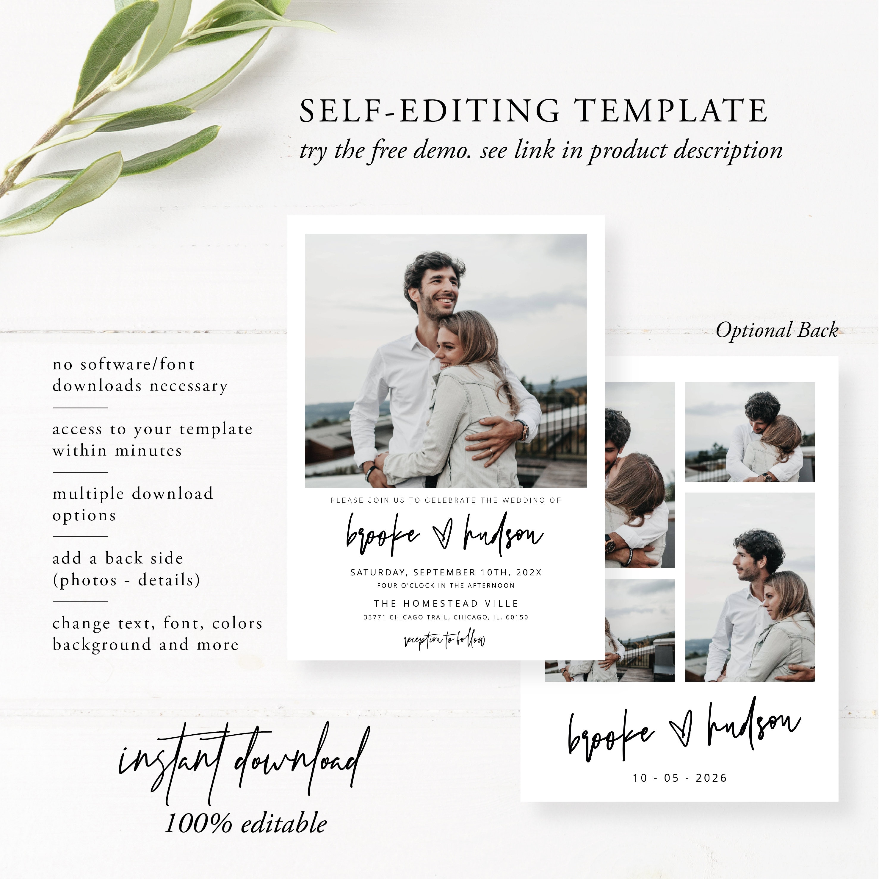 Wedding Invite Card Template, Photo Collage Invitation, Instant ...