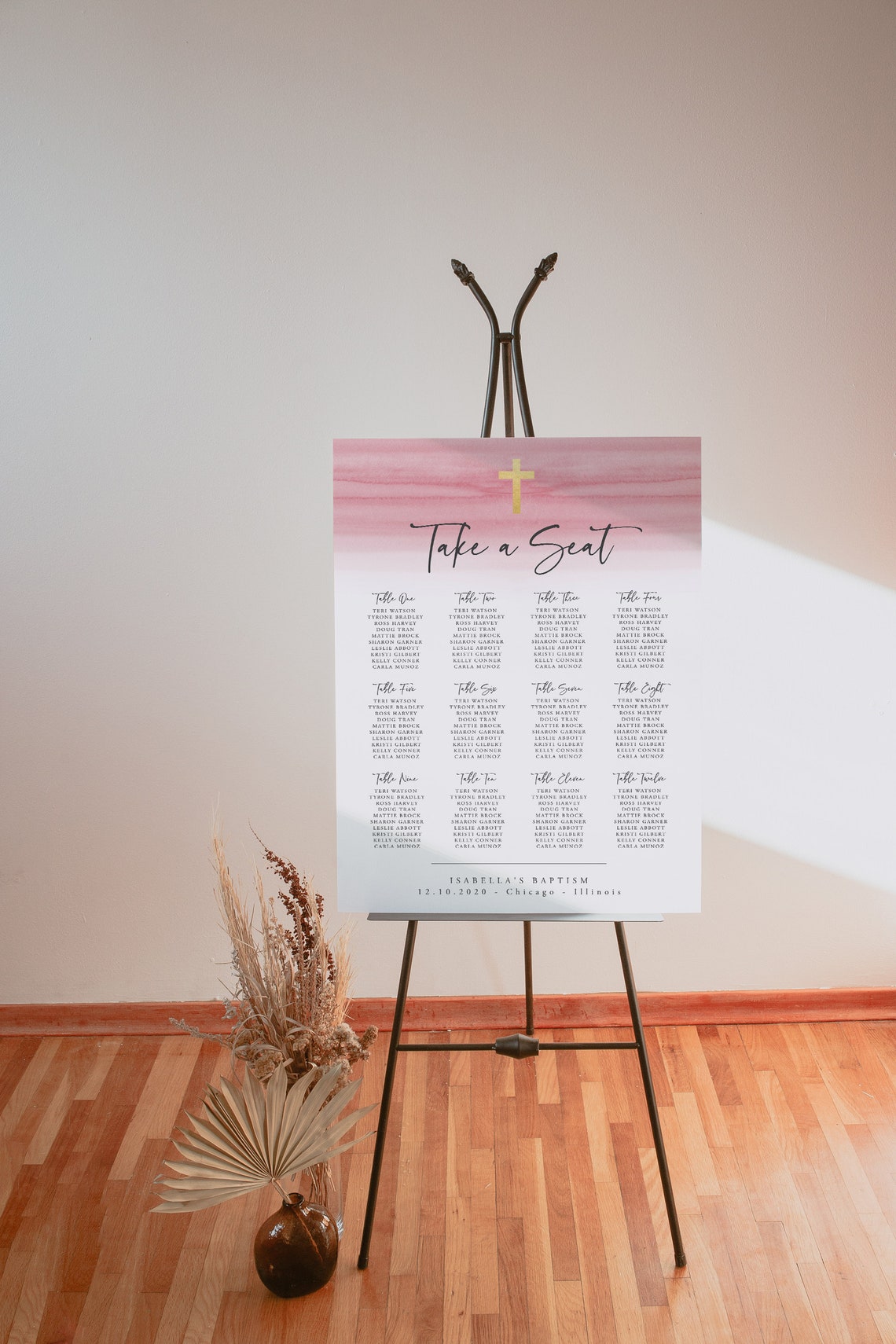 Baptism Seating Chart Poster Pink Baptism Printable Baptism - Etsy