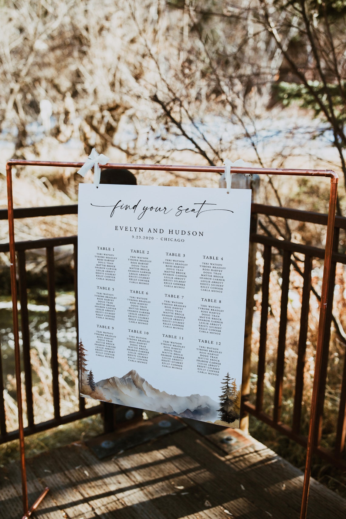 Mountain Wedding Seating Chart Template, Printable Woodland Forest Pine ...