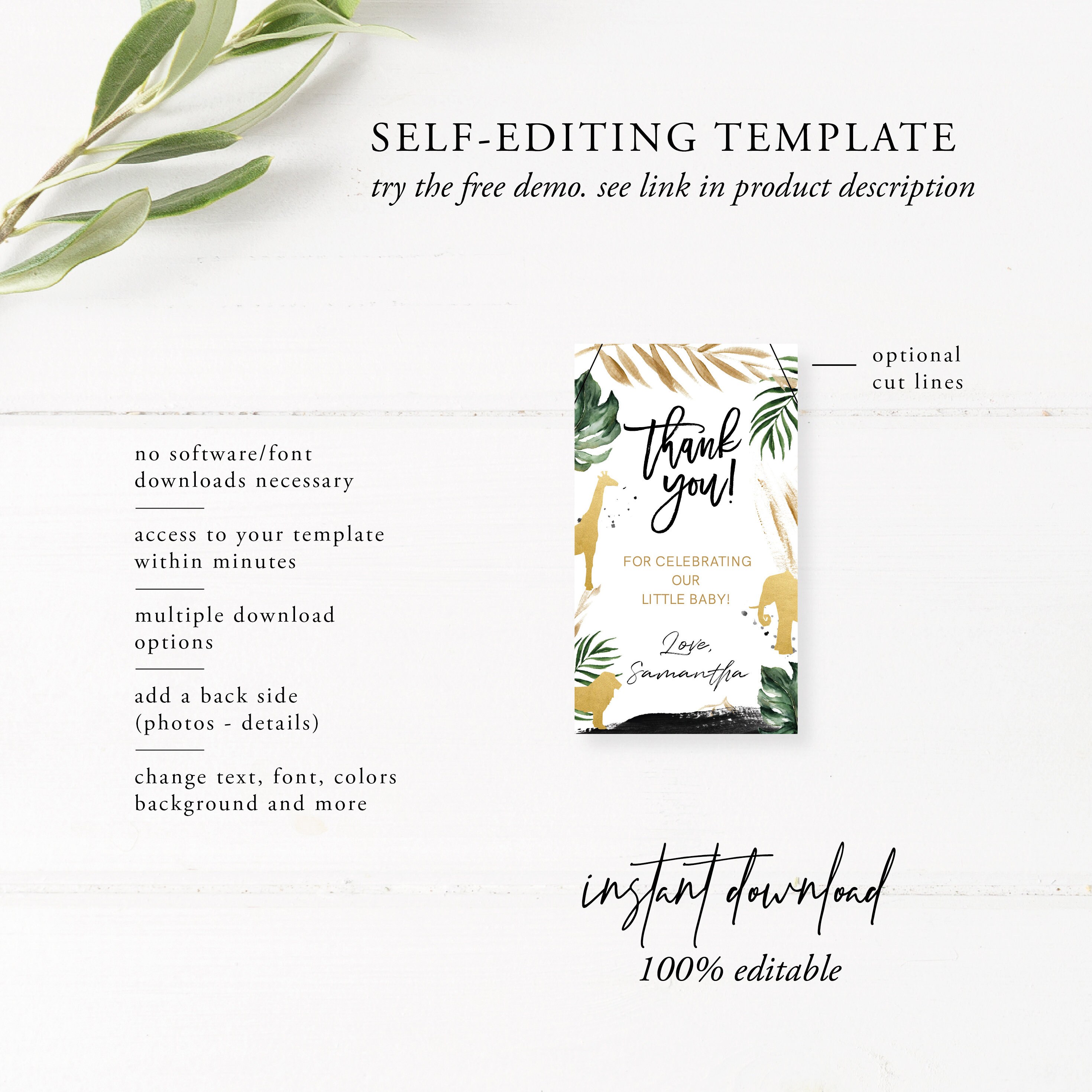 Safari Favor Tag Safari Baby Shower Gold Jungle Favor Tag - Etsy