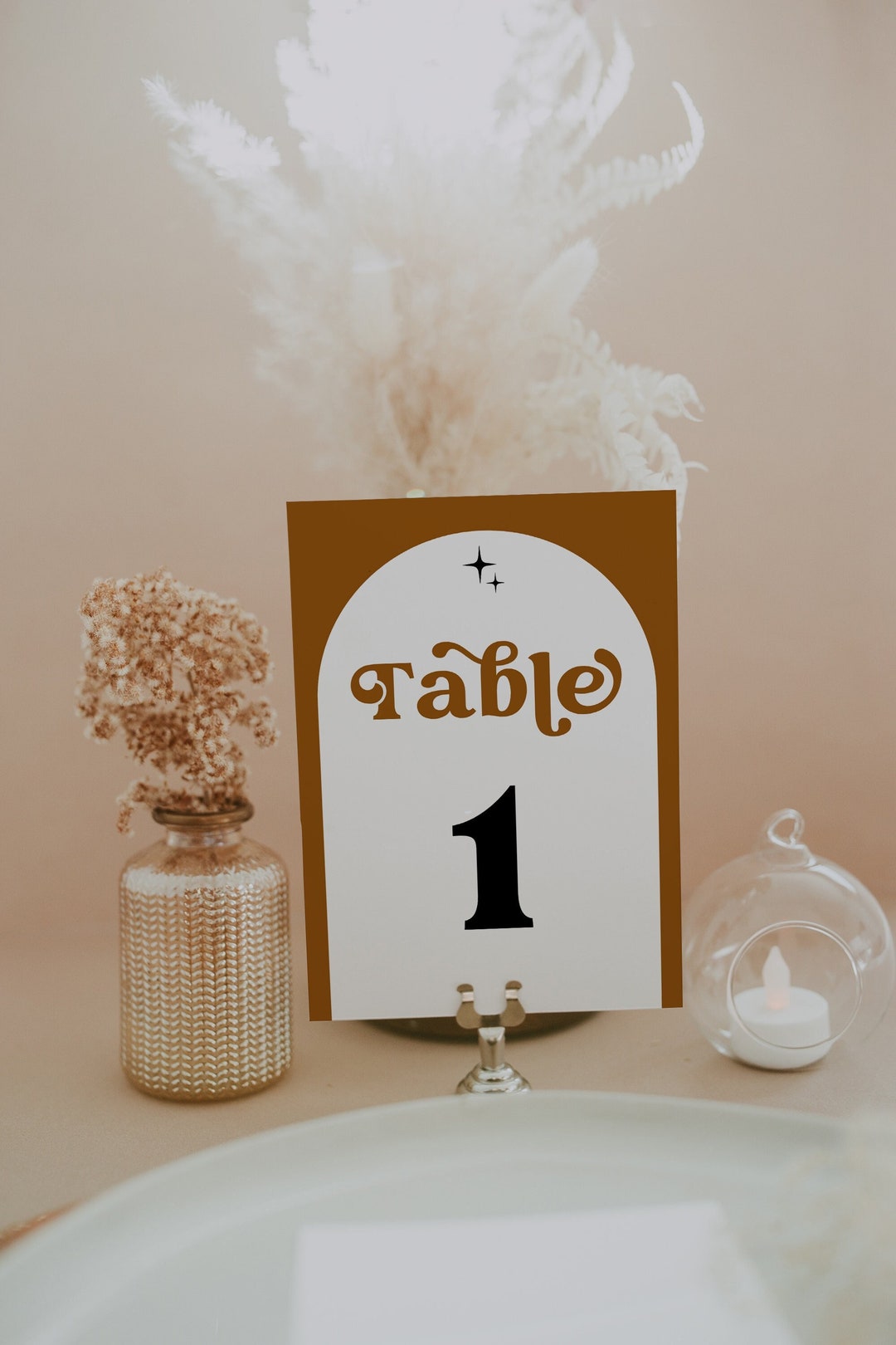 Retro Table Number Card Template, Retro Wedding Table Number, Editable ...