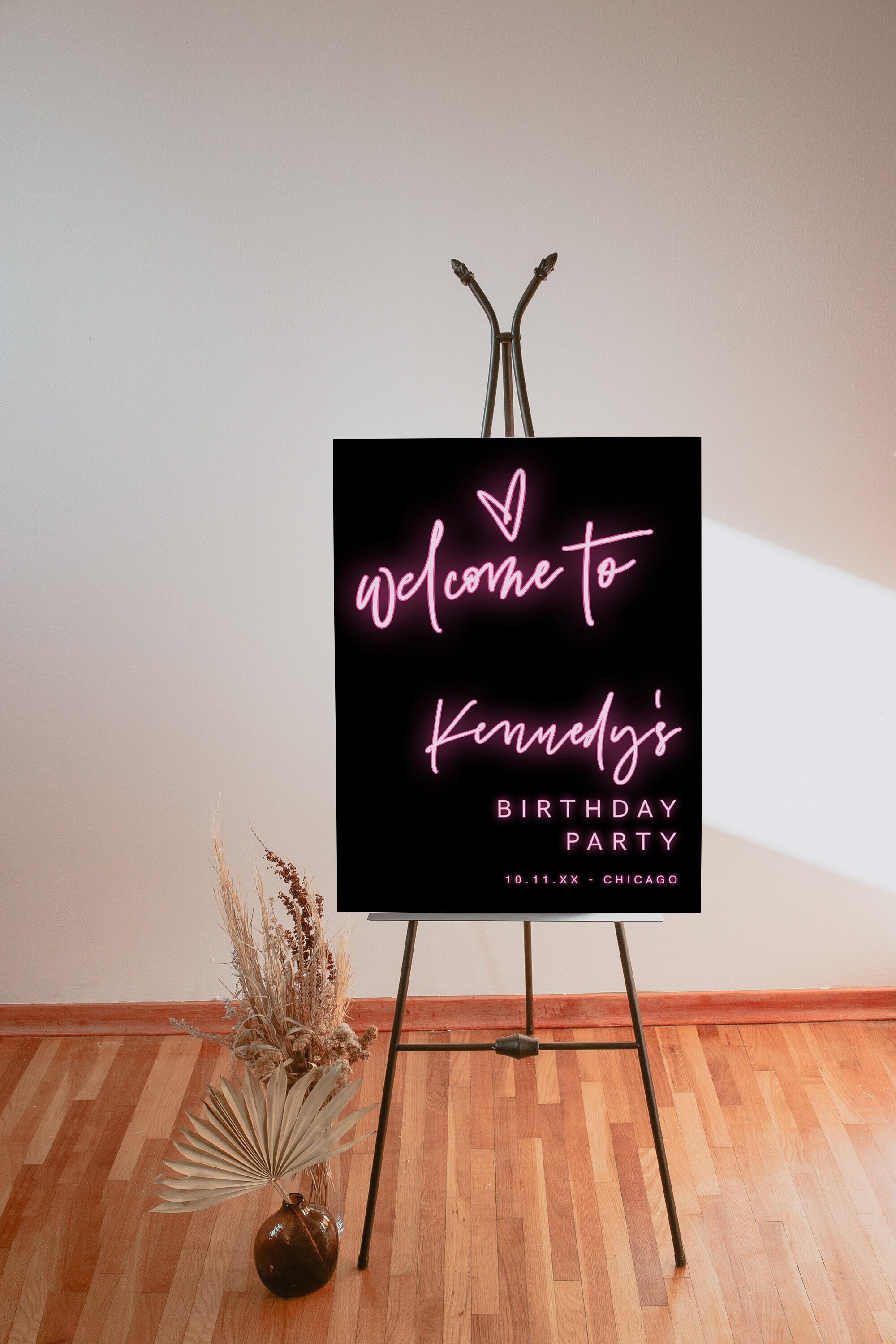 Neon Birthday Party Welcome Poster Instant Download Editable, Neon ...