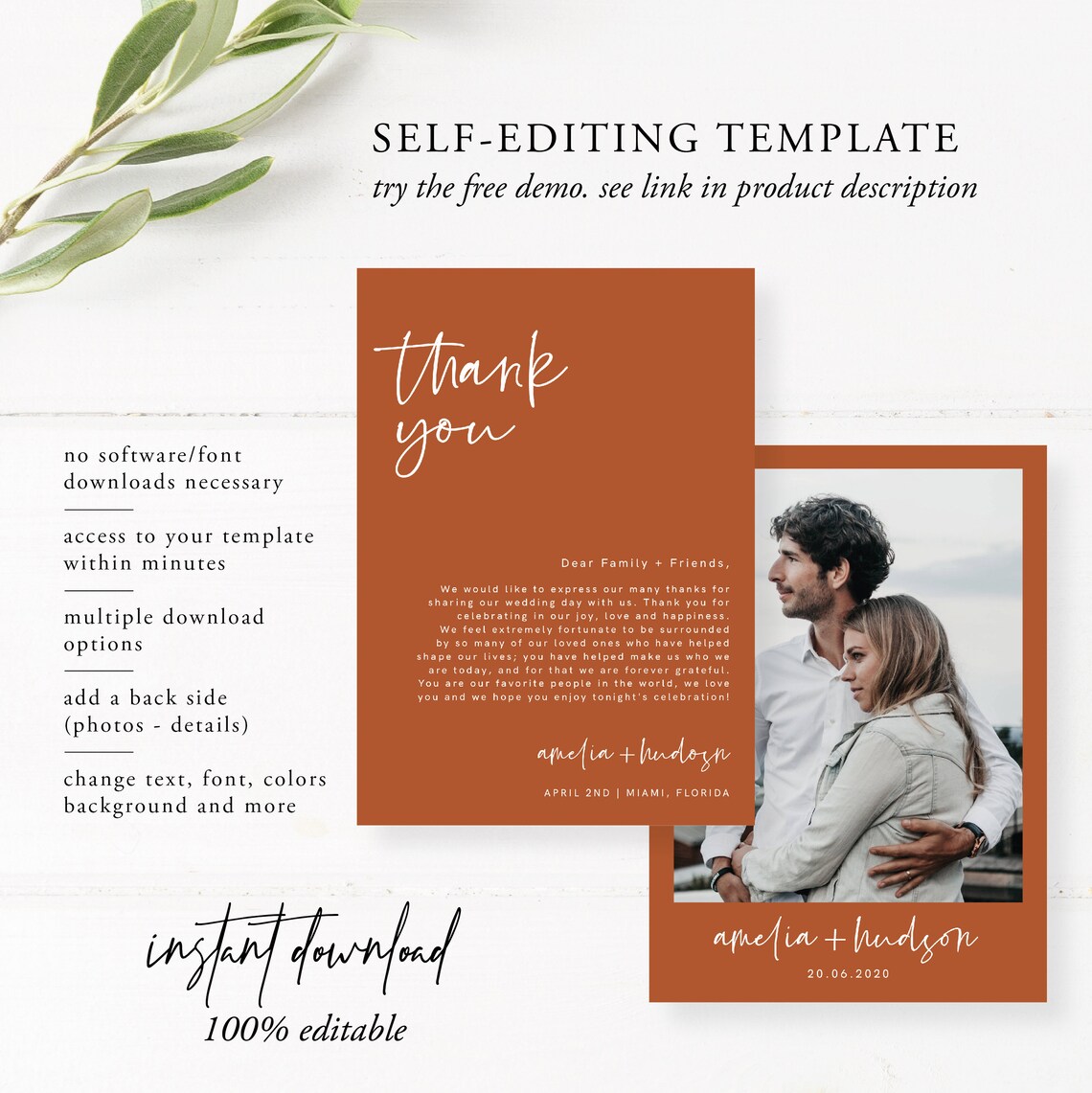 Boho Thank You Card Template Thank You Letter Note Printable - Etsy