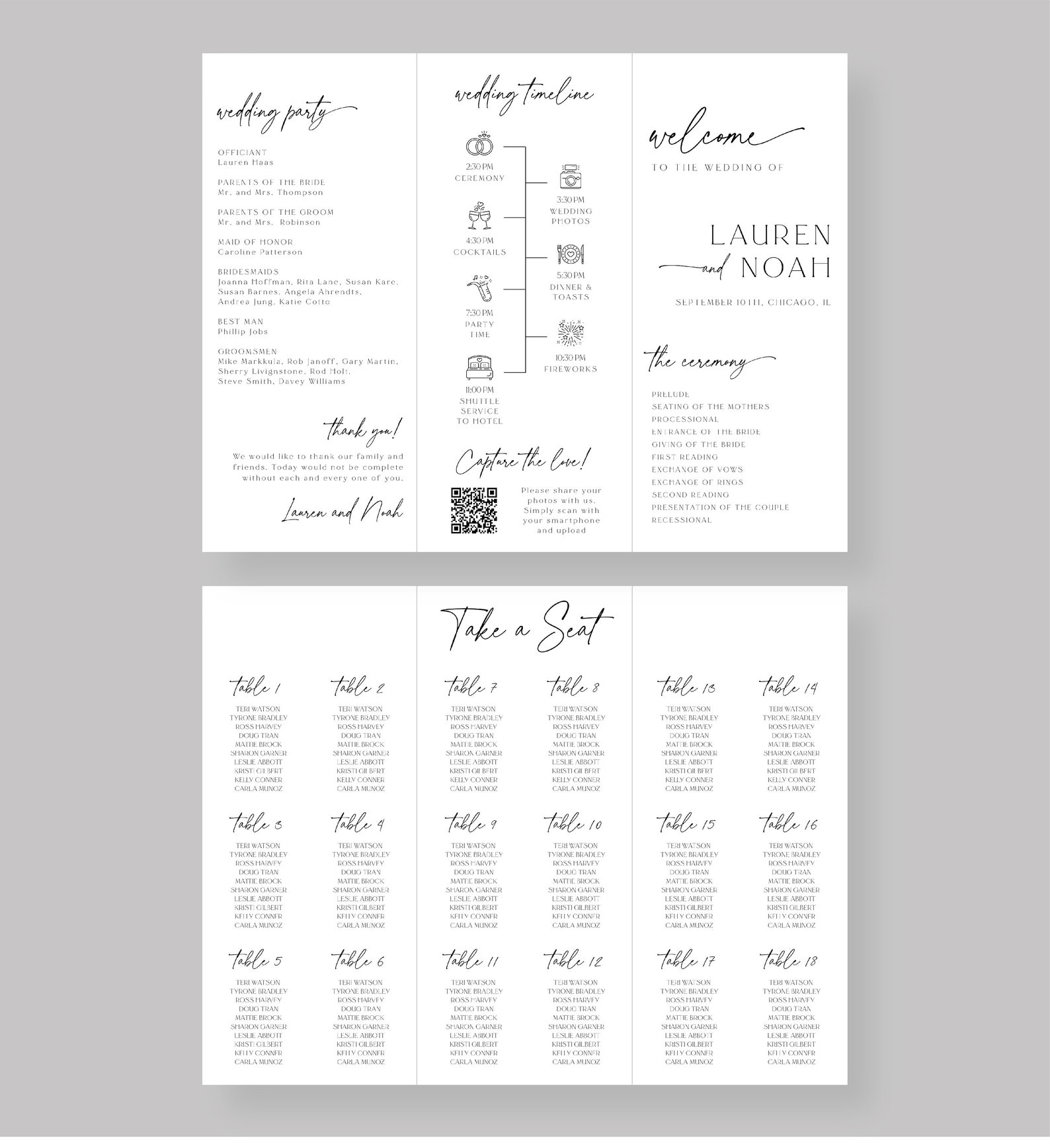 Trifold Wedding Program Template With Wedding Seating Chart, Wedding ...