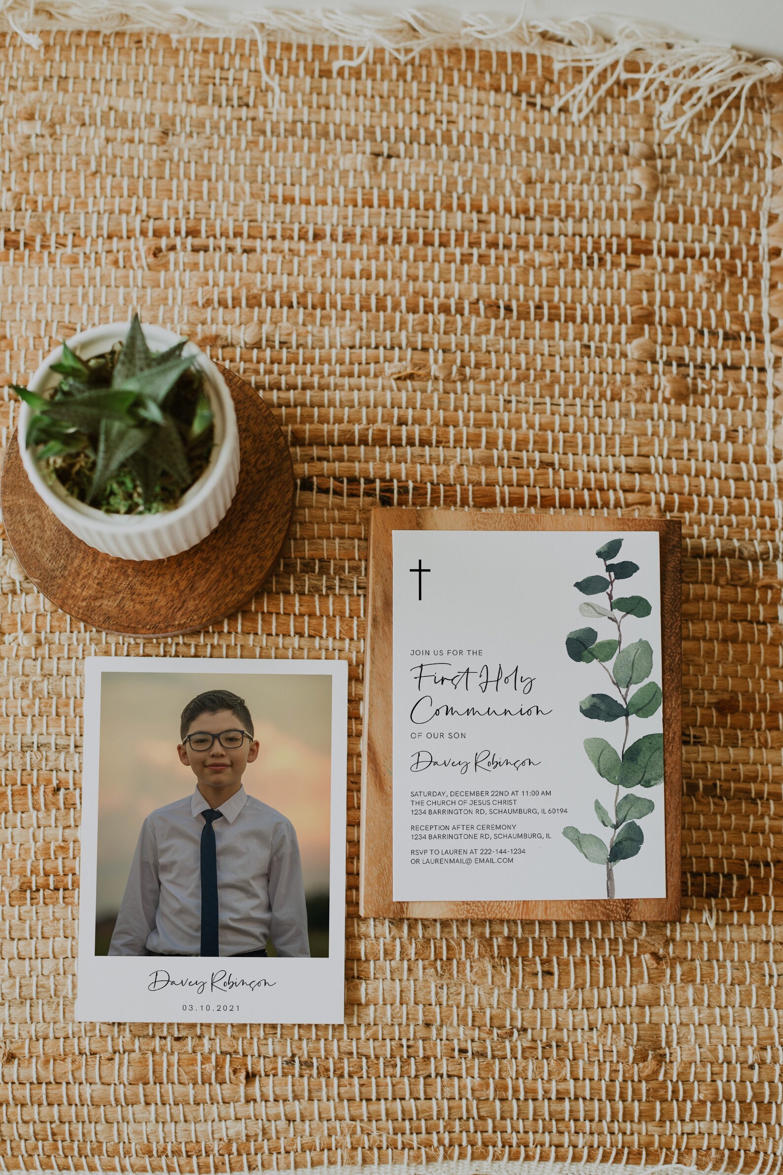 First Holy Communion Template, Greenery Communion Invitation Boy ...