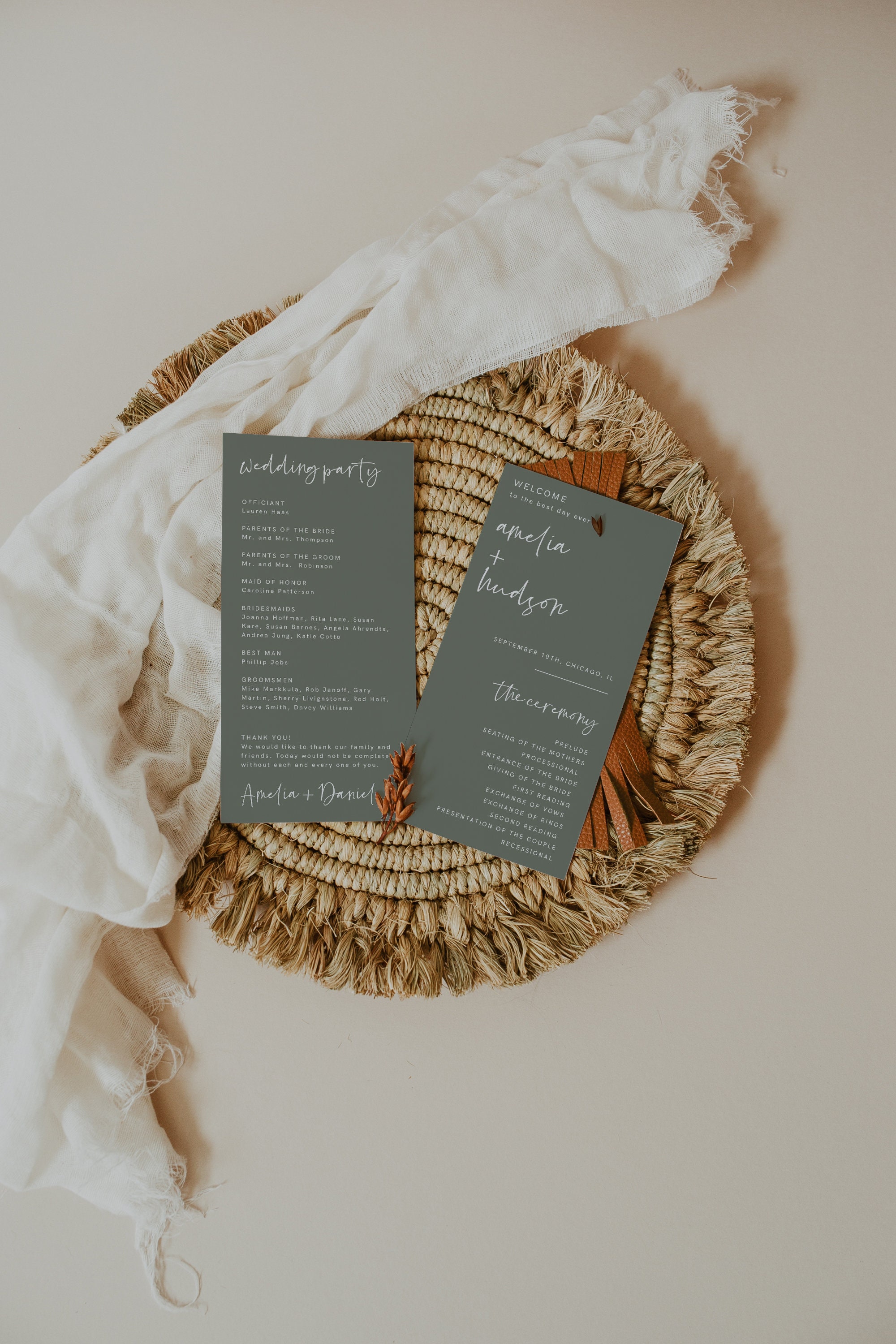 Boho Wedding Program Template Modern Wedding Program Sage - Etsy