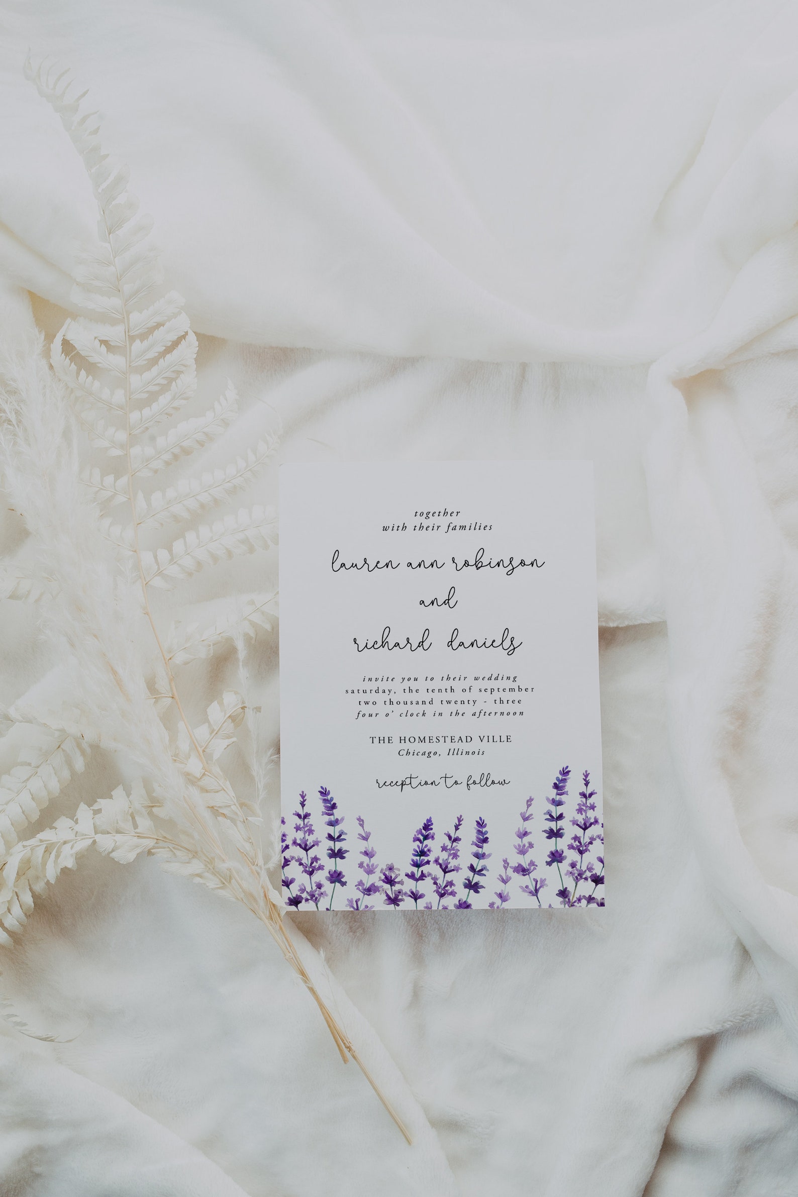 Lavender Wedding Invitation Template, Purple Floral Printable, Purple ...