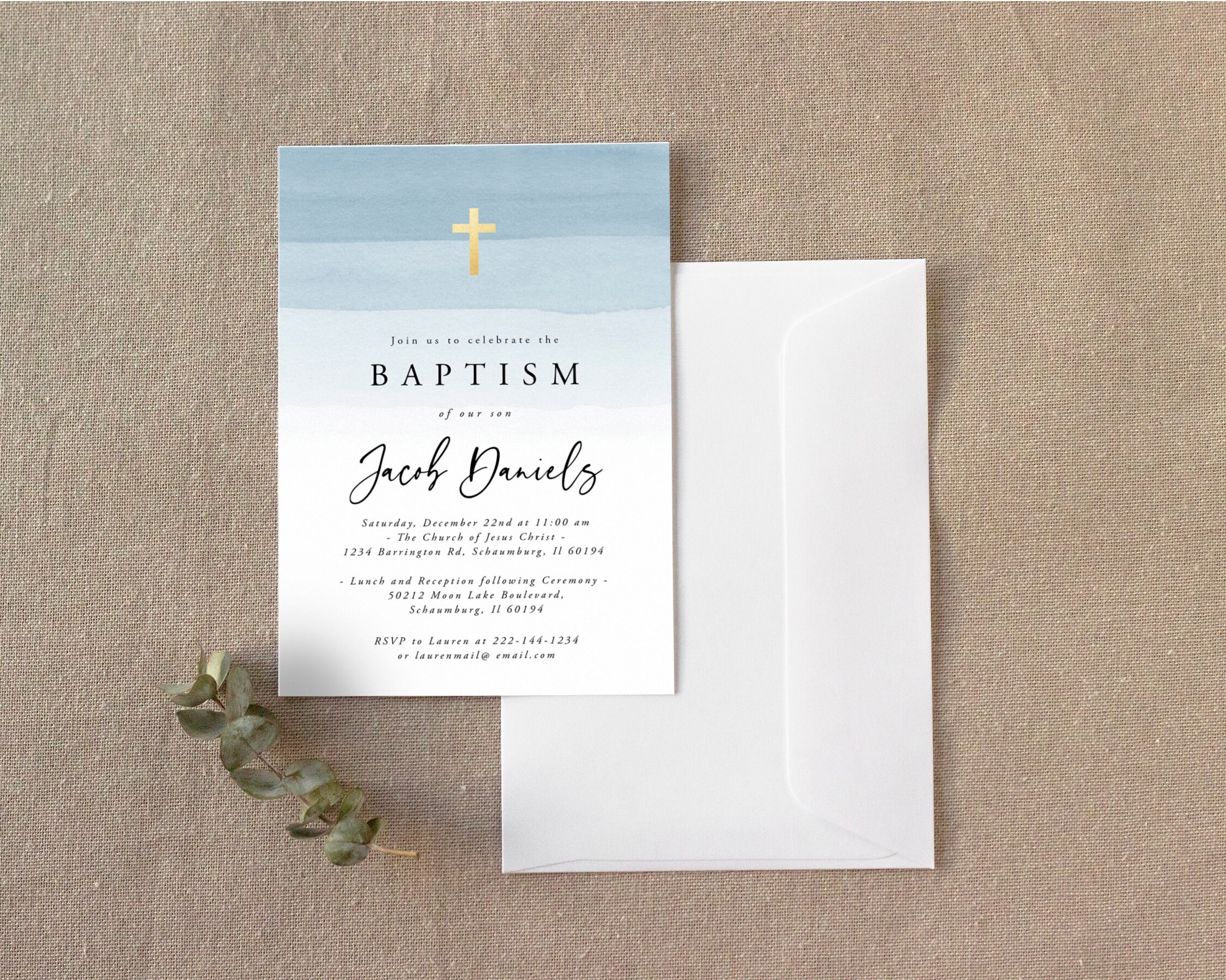 Light Blue Watercolor Baptism Invitation Template, Baptism Invitation ...