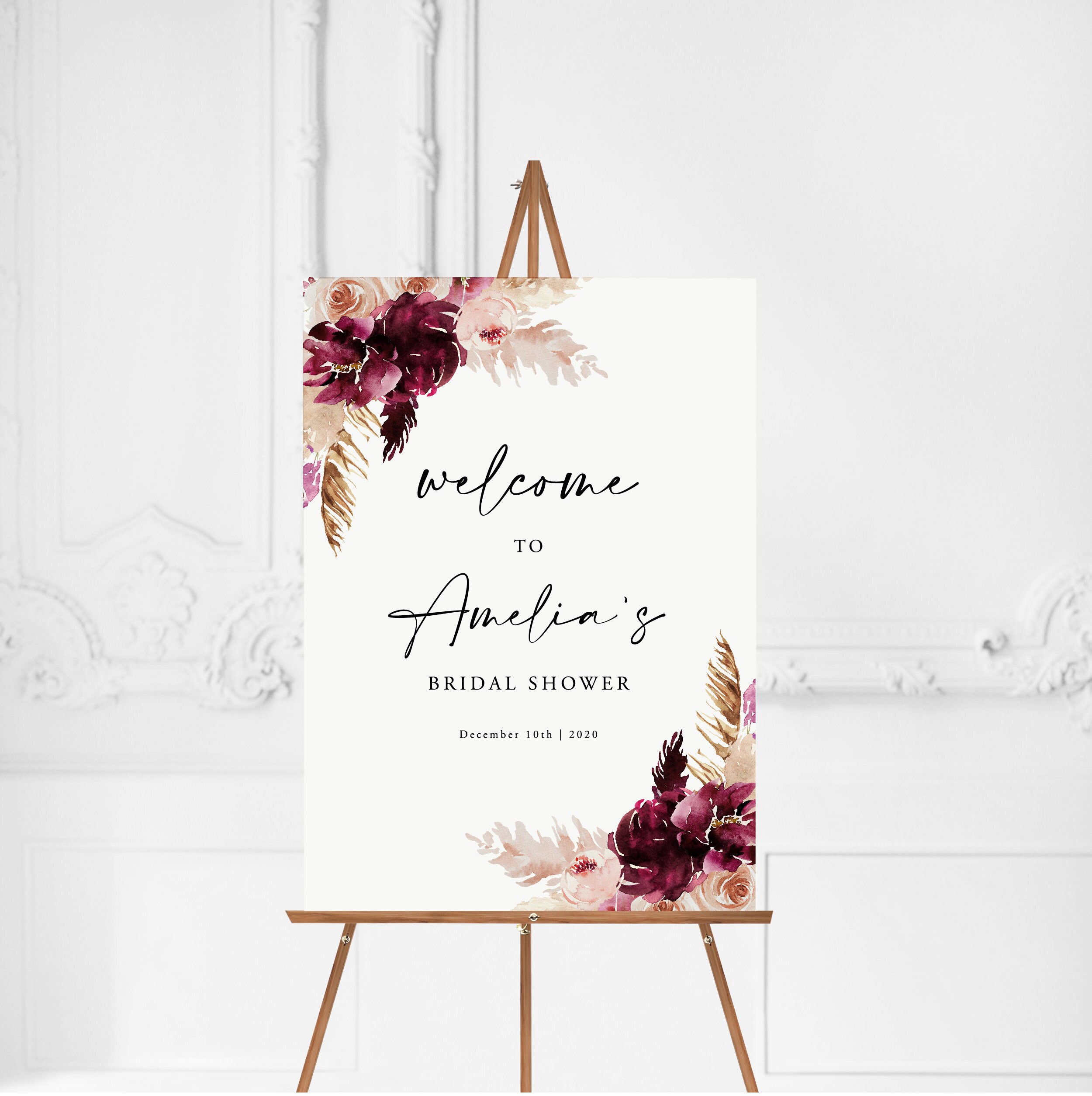 Welcome Sign Pampas Grass Bridal Shower Bohemian Welcome | Etsy