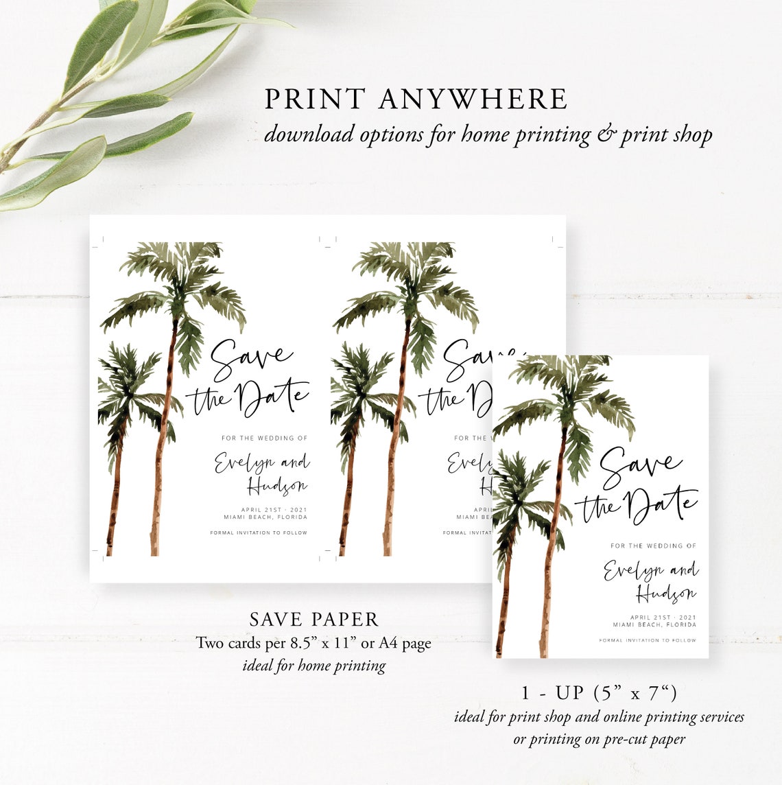 Palm Tree Save the Date Template, Engagement Save the Dates, Save the ...