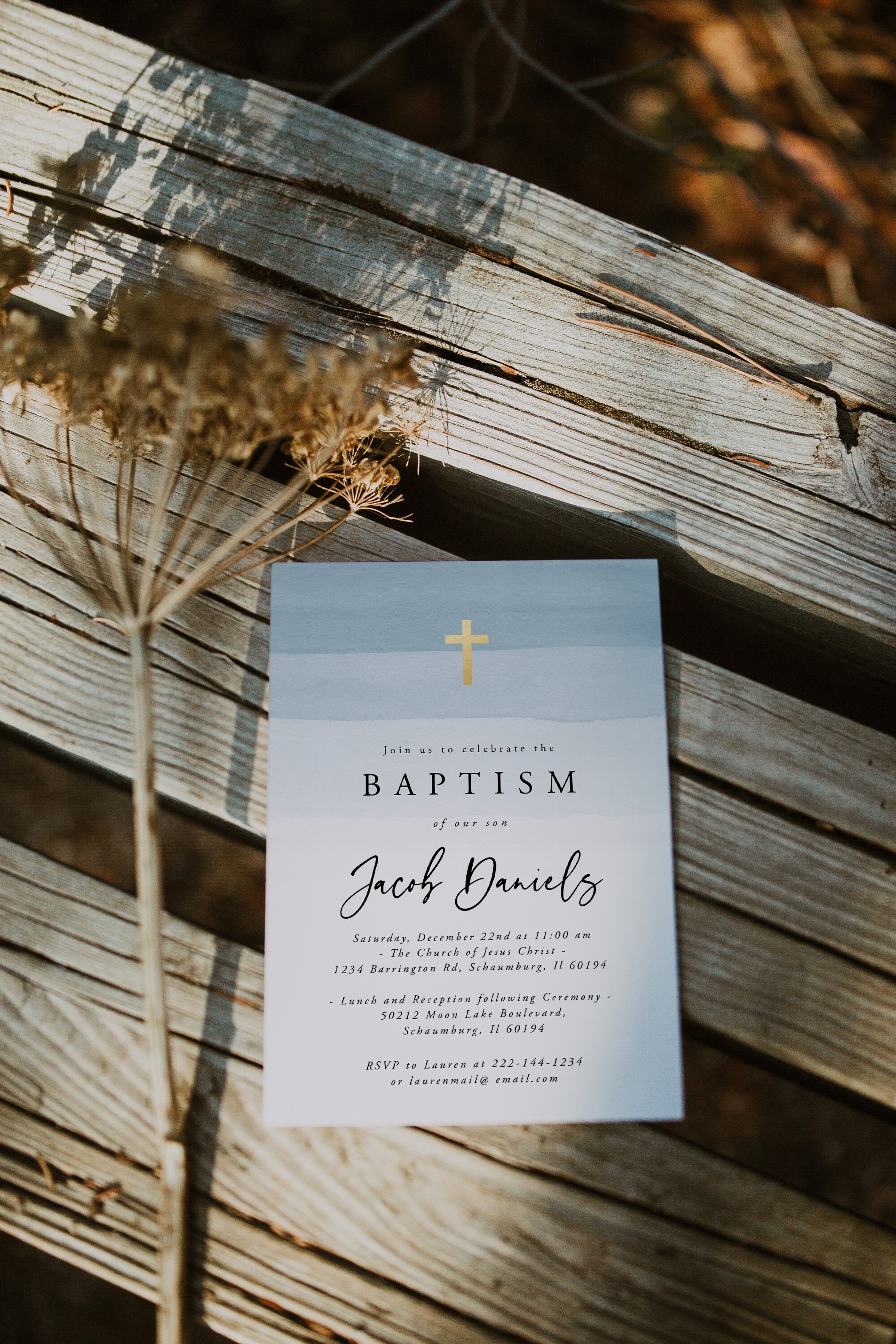 Light Blue Watercolor Baptism Invitation Template Baptism - Etsy