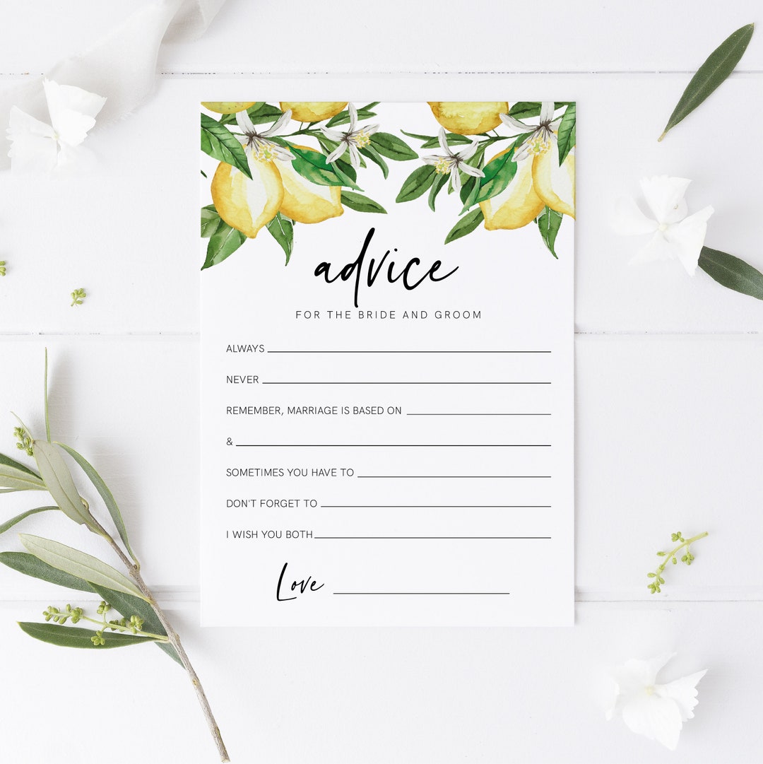 Bridal Shower Advice Card Template, Editable Citrus Bridal Shower ...
