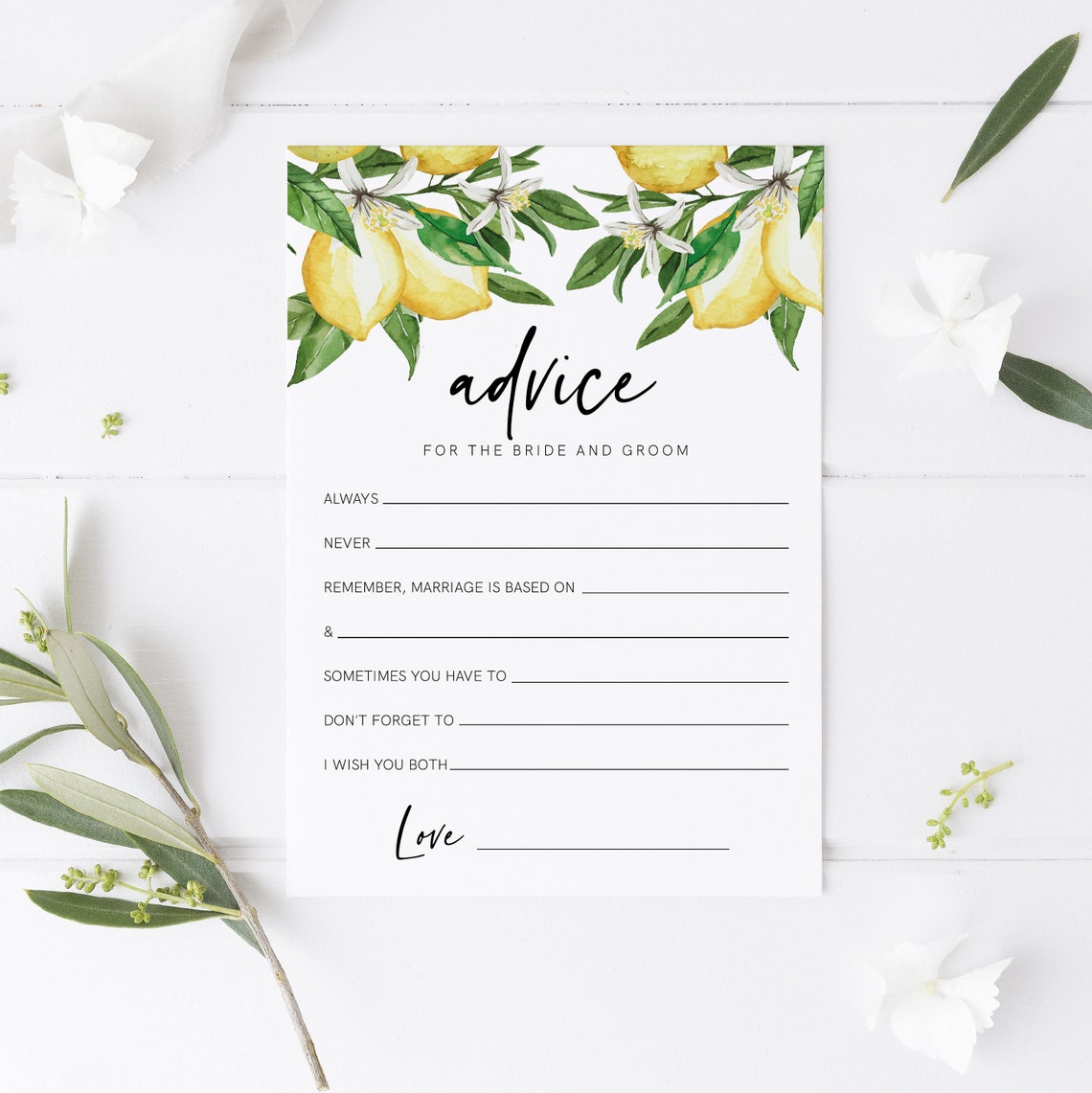 Bridal Shower Advice Card Template Editable Citrus Bridal - Etsy