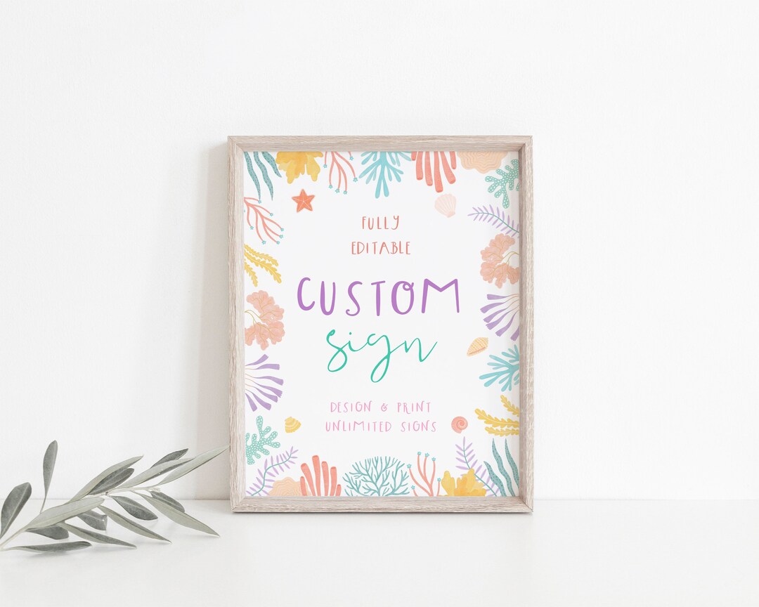 Sea Shell Sign Template, Sea Shell Party Signs, Shell Birthday Party ...