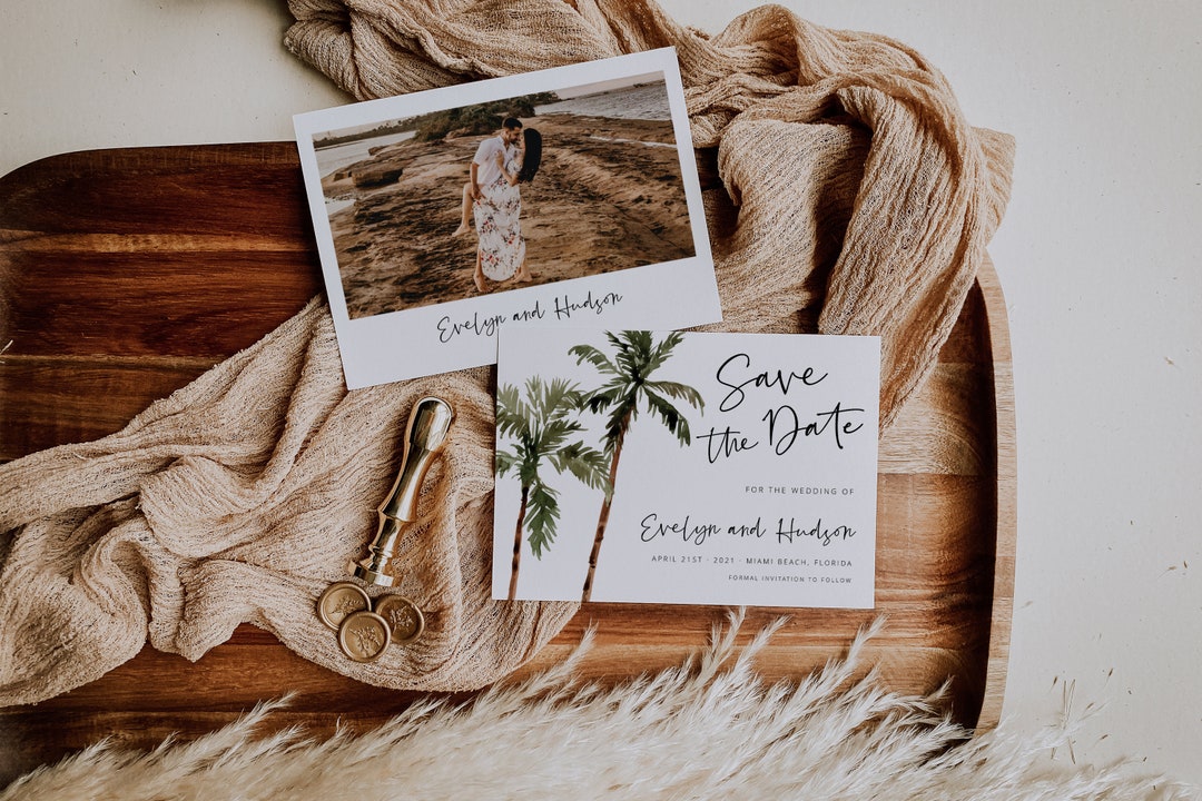 Palm Tree Save the Date Template, Engagement Save the Dates, Save the ...