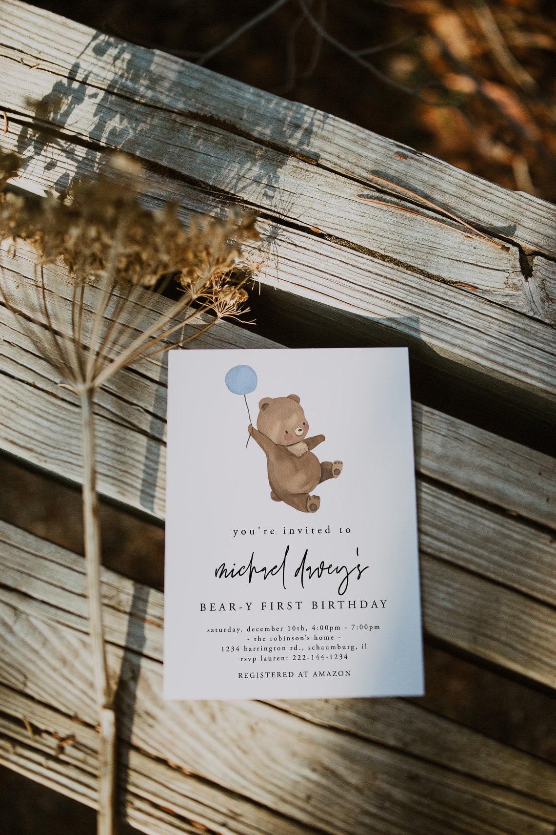 Bear Birthday Invitation Bear-y First Birthday Cute Bear - Etsy