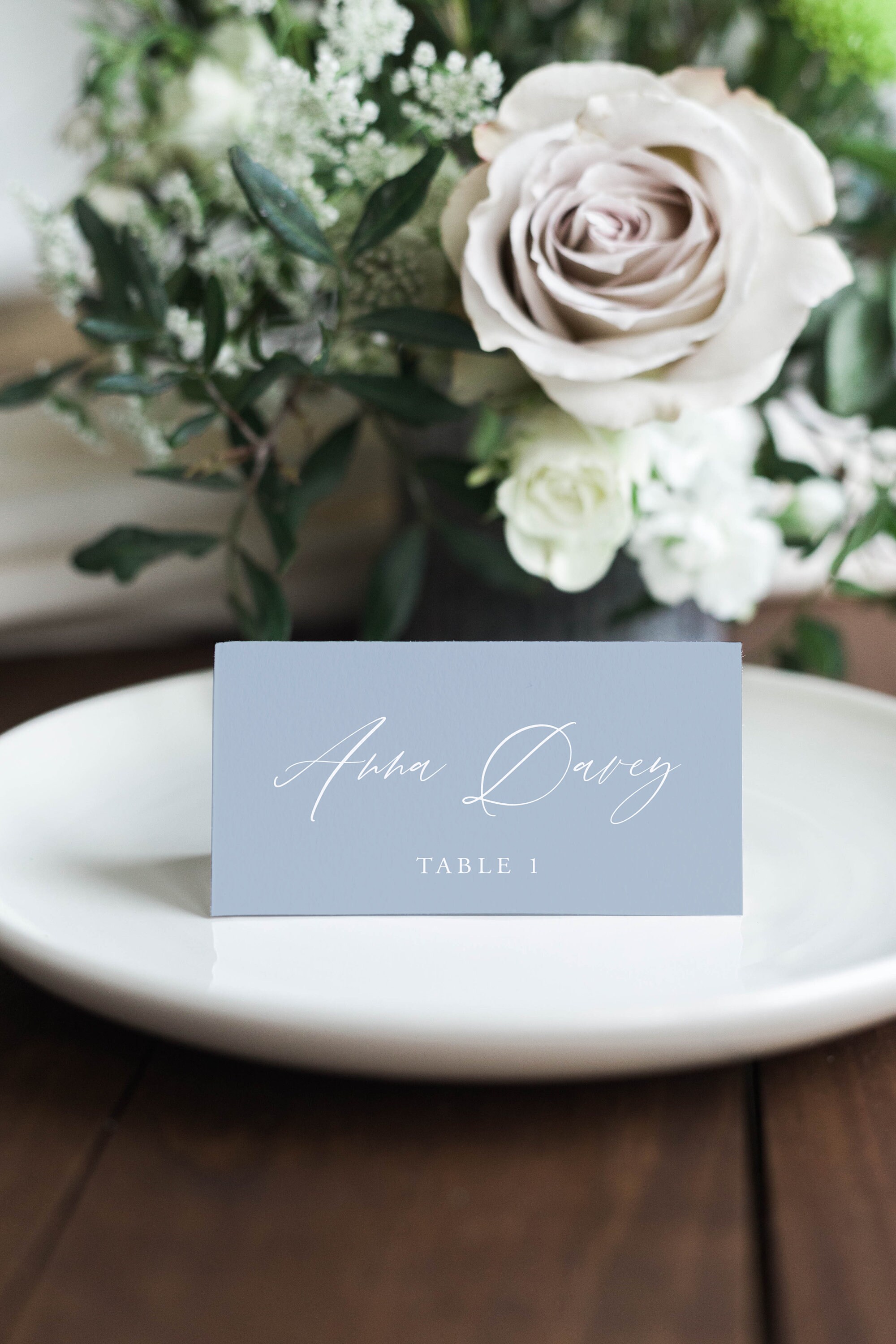 Dusty Blue Place Card Template With Meal Option Printable | Etsy