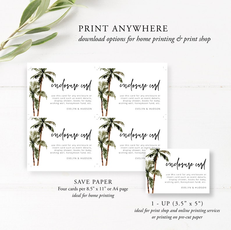 Palm Tree Enclosure Card Wedding Invitation Insert Baby | Etsy