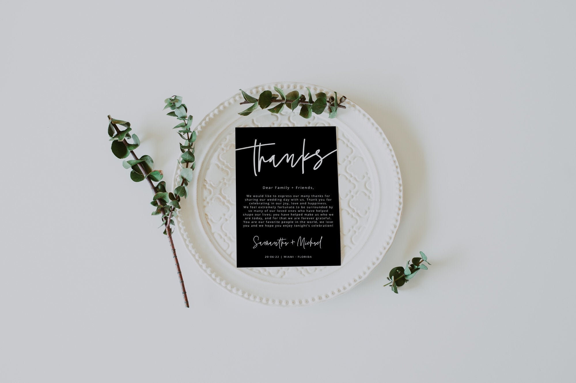 Modern Thank You Card Black Thank You Letter Note Printable | Etsy