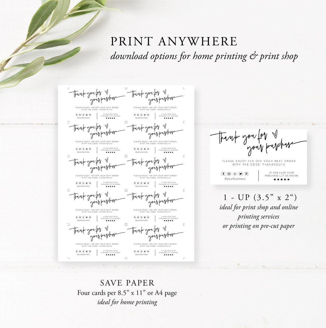 Mini Small Business Thank You Card Template, Printable Thank You ...