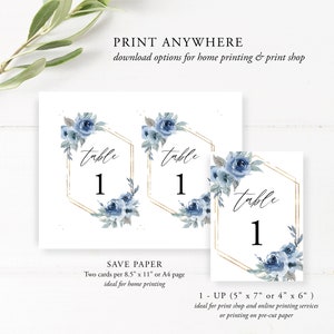 Dusty Blue Table Number Card Template, Dusty Blue Wedding Table Number ...