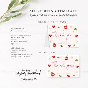 Apple Thank You Card Template, Folded , Editable Apple of Our Eye Baby ...
