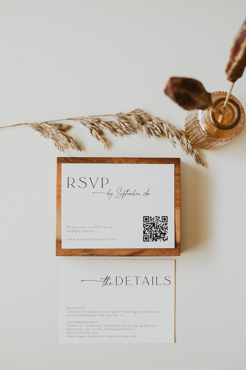 Wedding Invitation With QR Code RSVP Minimalist Wedding - Etsy