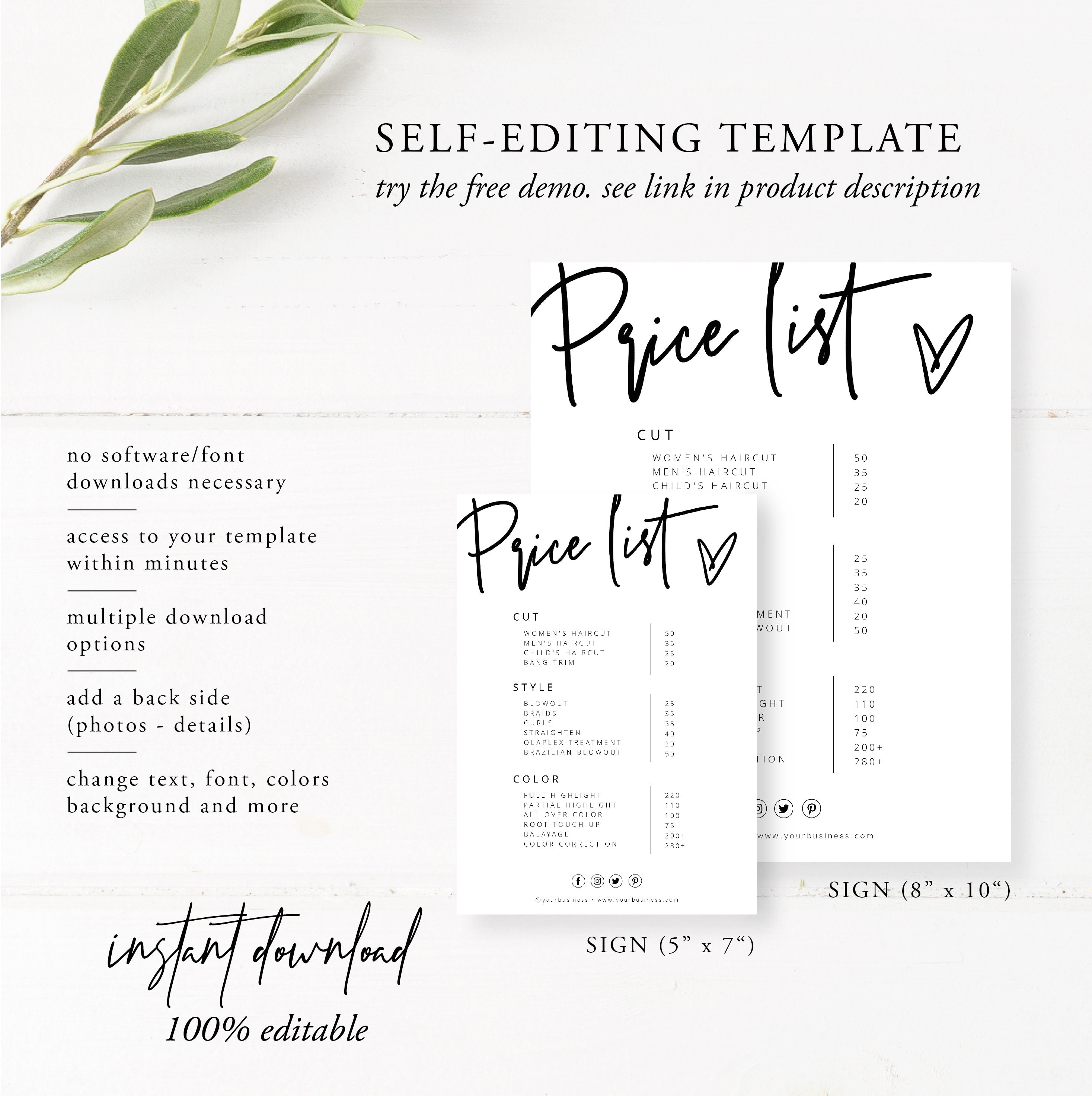 Price List Template Small Business Price List Editable Price - Etsy
