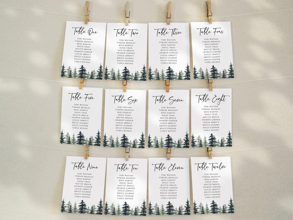 Pine Wedding Seating Chart Card Mountain Wedding Seating | Etsy
