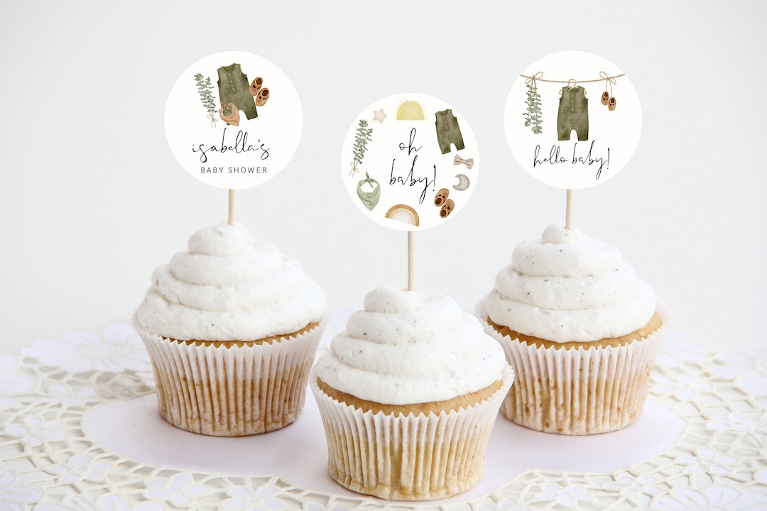 Boho Baby Shower Cupcake Toppers Template, Clothes Baby Shower, Boy ...