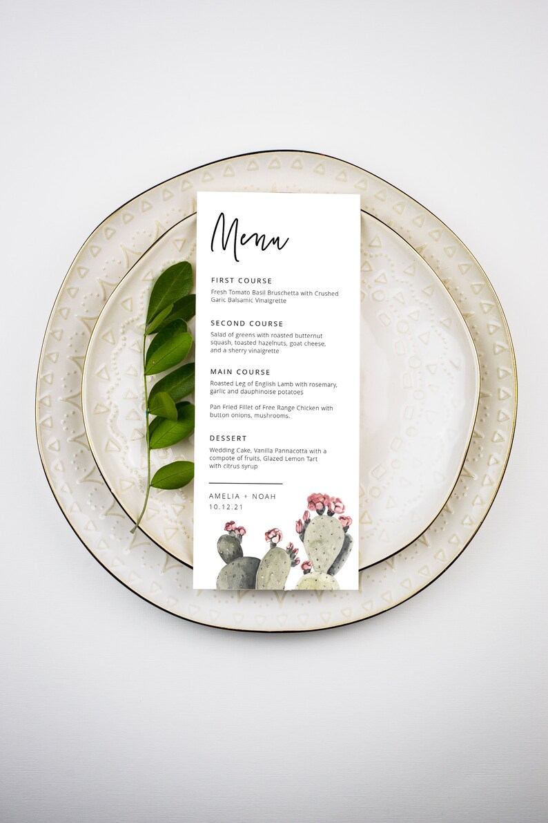 Cactus Menu Template Cactus Wedding Menu Desert Wedding - Etsy