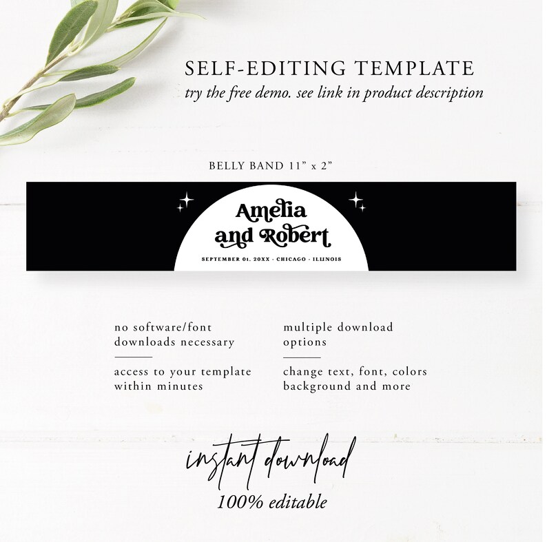 Retro Belly Band Printable DIY Retro Wedding Invitation Wrap - Etsy