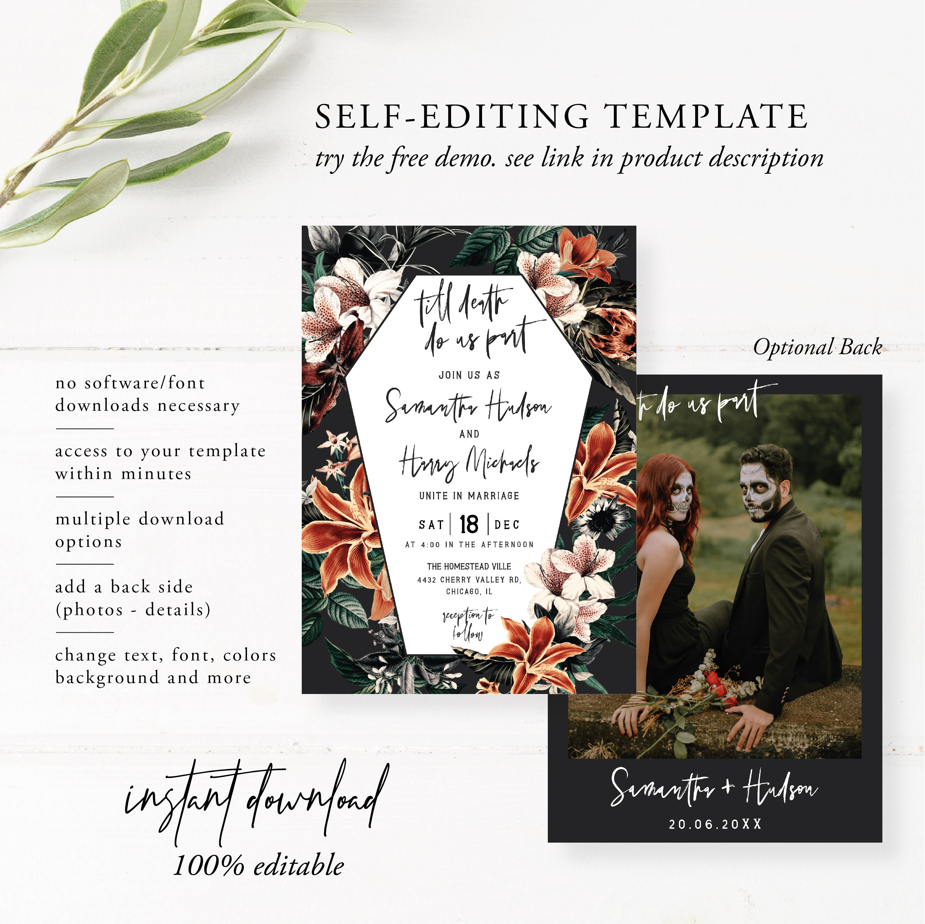 Halloween Wedding Invitation Template, Til Death Wedding Printable ...
