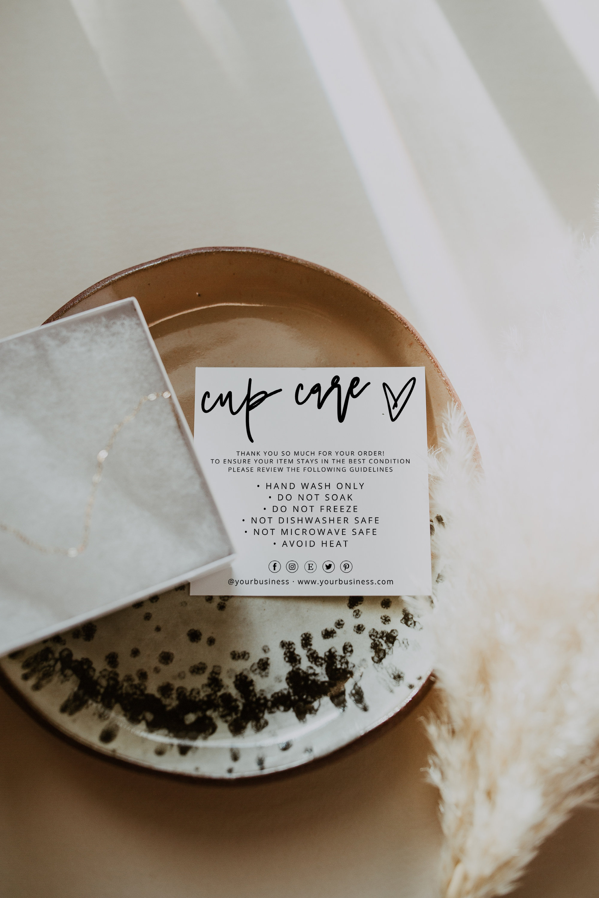 Cup Care Card Template, Printable Tumbler Care Instructions Card ...