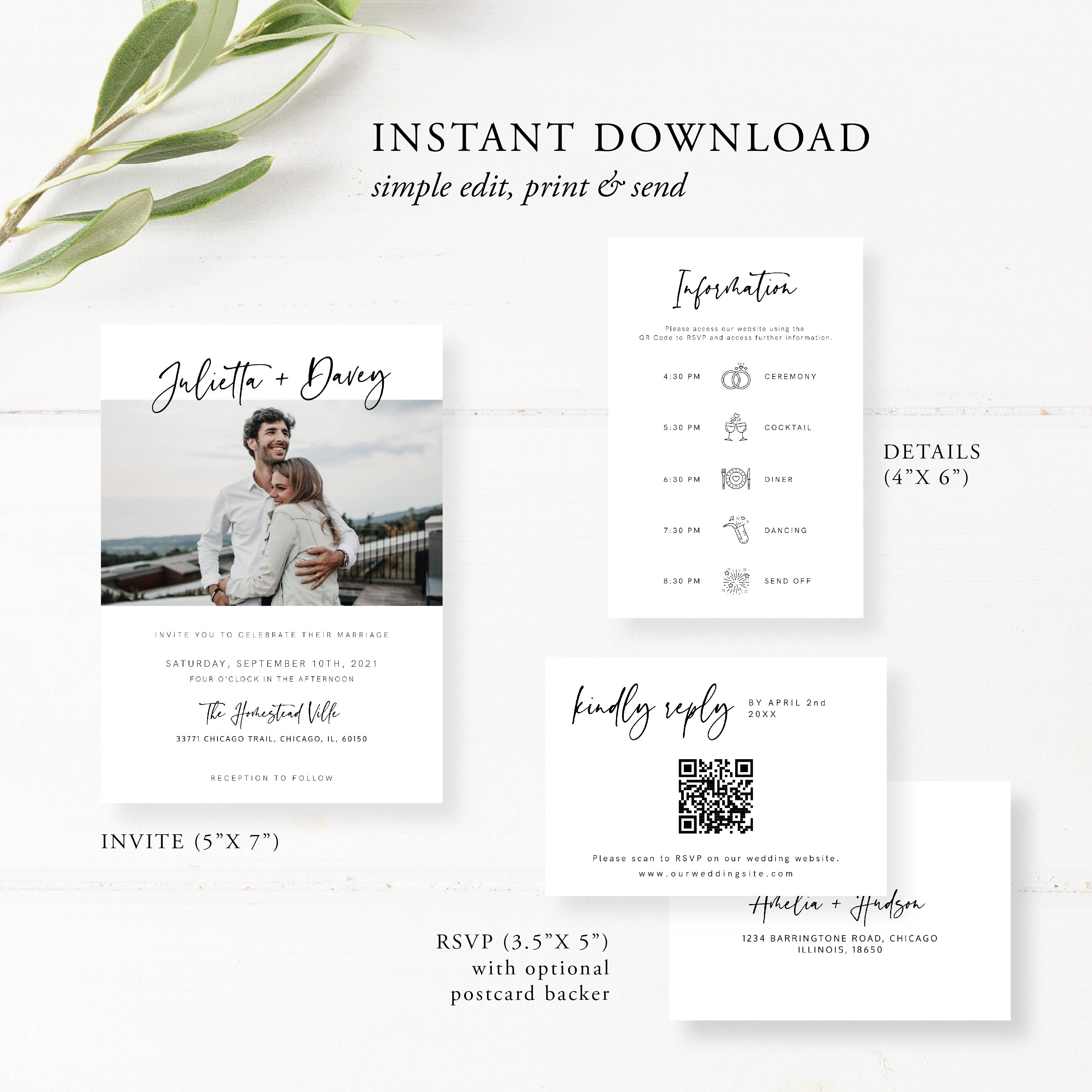 QR Code Modern Wedding Invitation Suite Digital Rsvp Photo - Etsy