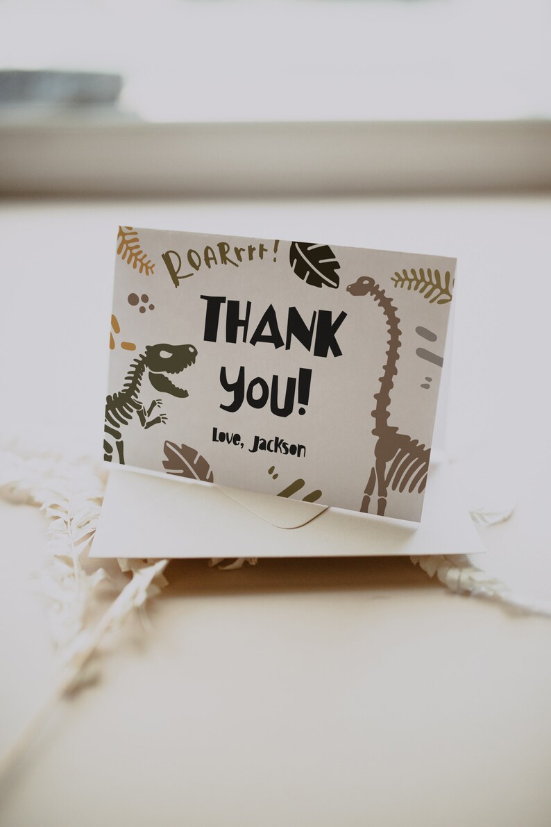 Dinosaur Thank You Card Template Folded Editable Dinosaur - Etsy