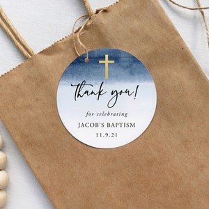 Round Favor Tag Template Baptism, Printable Round Blue Baptism, Fully ...