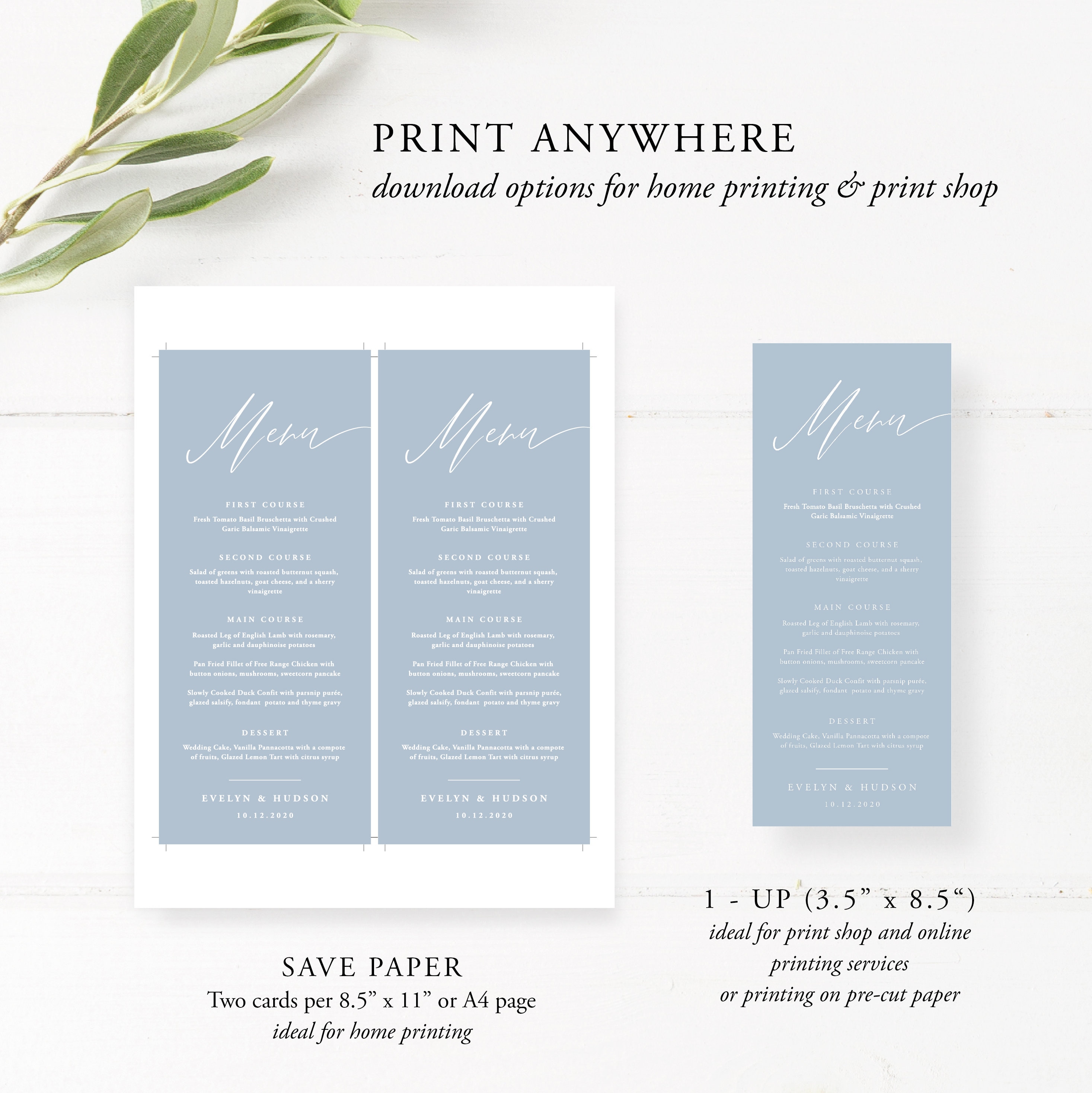 Dusty Blue Menu Template Blue Menu Modern Menu Printable - Etsy