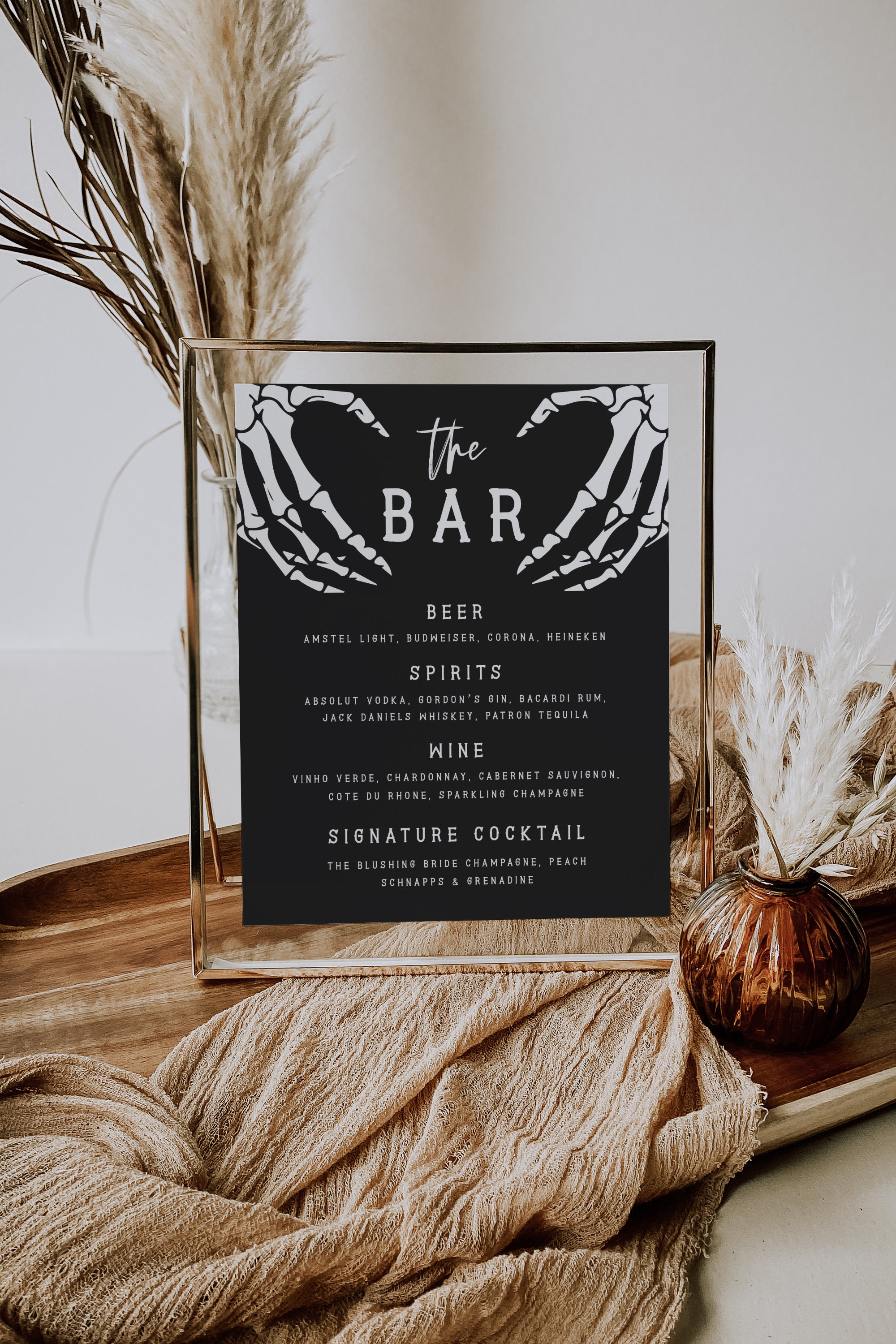 Halloween Wedding Bar Menu Template, Gothic Skull Bar Menu Wedding Sign ...