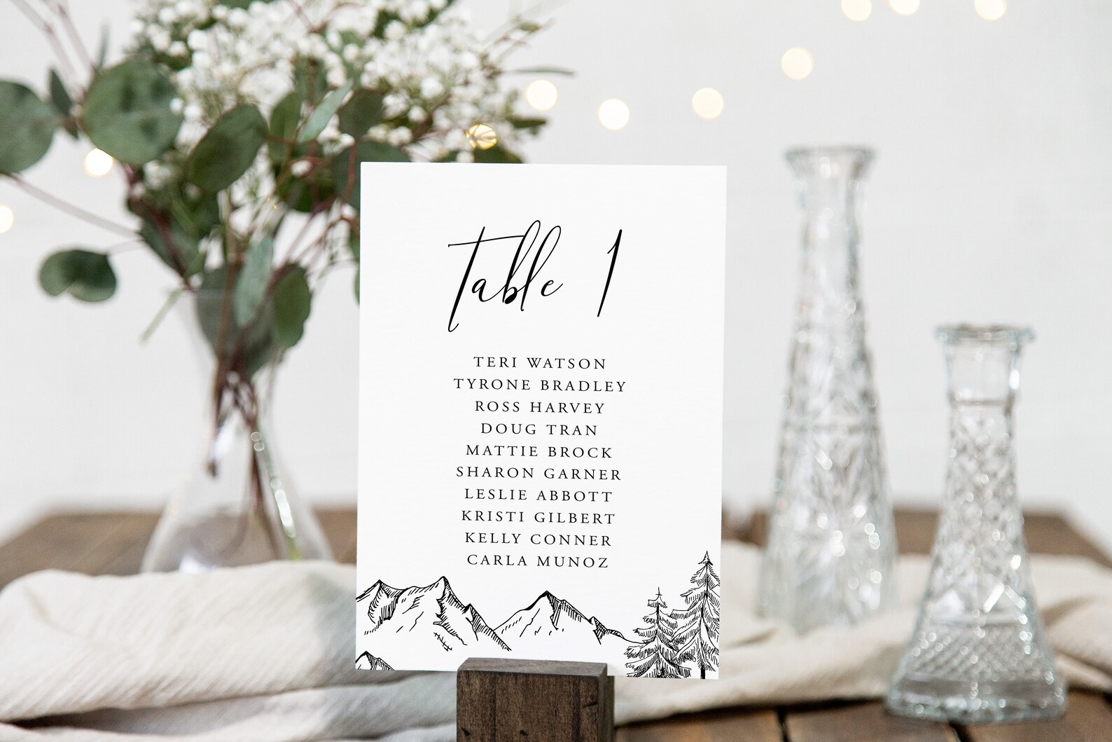 Mountain Wedding Seating Chart Card, Pine Wedding Seating Chart Cards ...